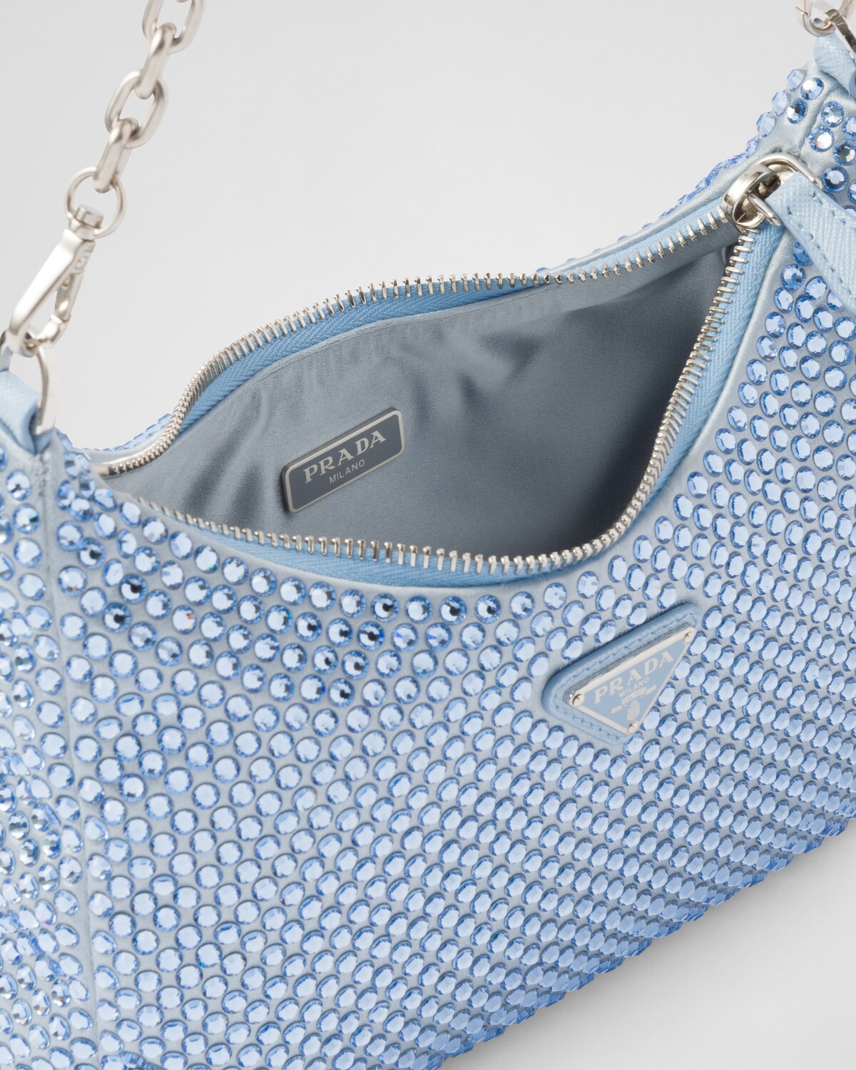 Light Blue Prada Re-edition 2005 Satin Bag With Crystals | PRADA
