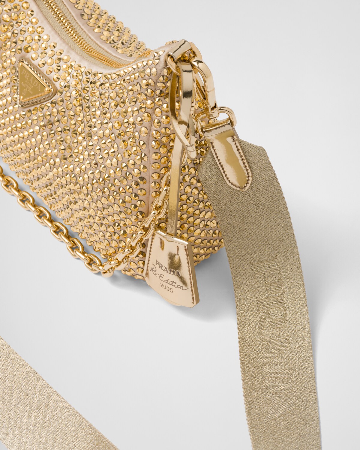 Platinum Prada Re-edition 2005 Satin Bag With Crystals | PRADA