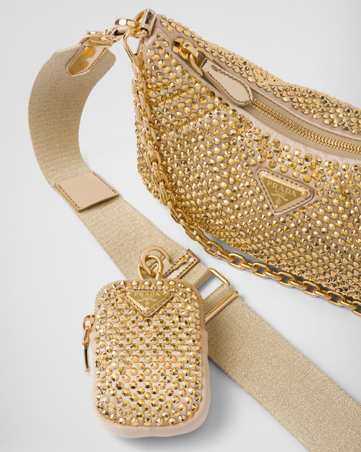 Platinum Prada Re-edition 2005 Satin Bag With Crystals | PRADA