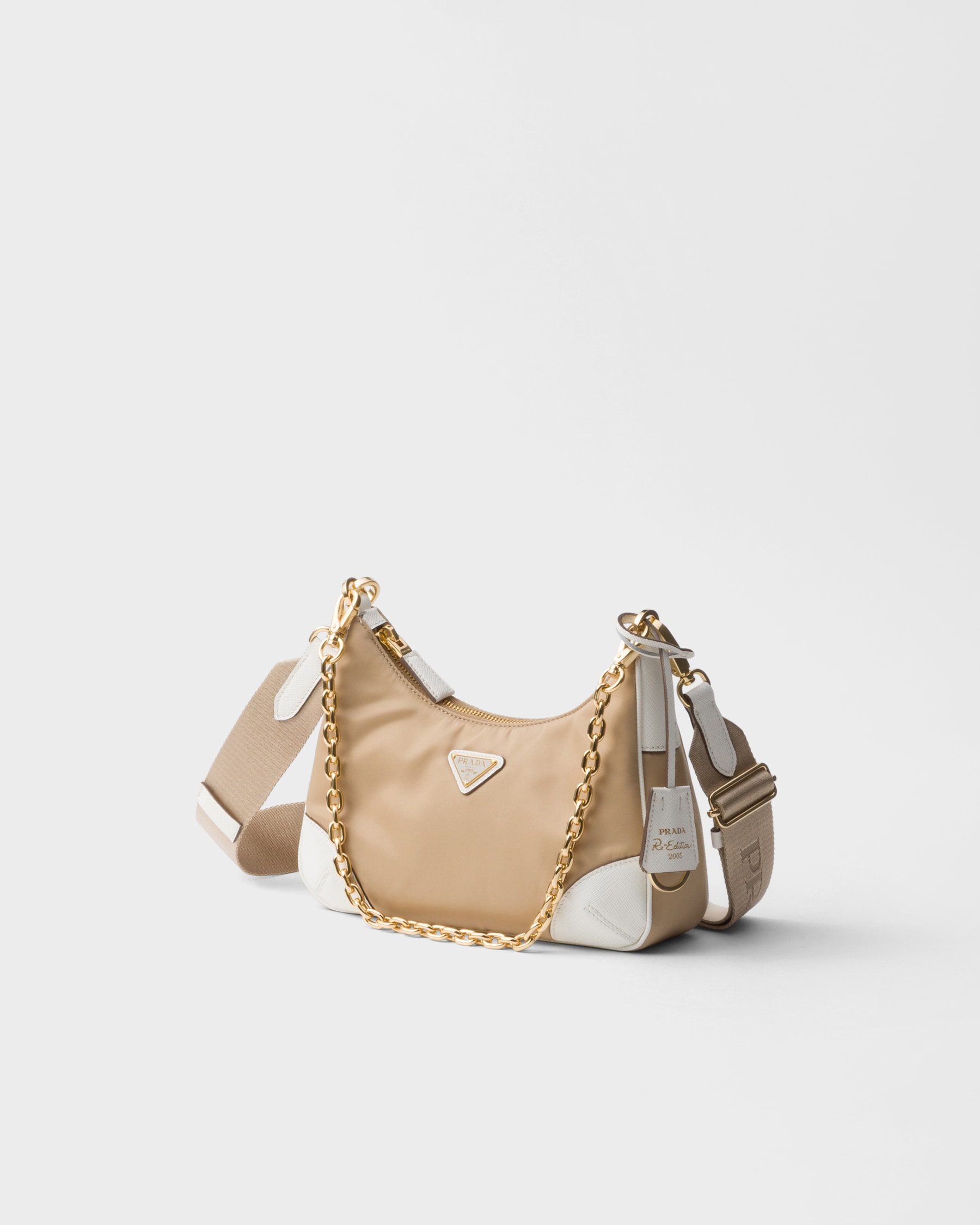 Camel/white Prada Re-edition 2005 Re-nylon And Saffiano Leather Bag | PRADA