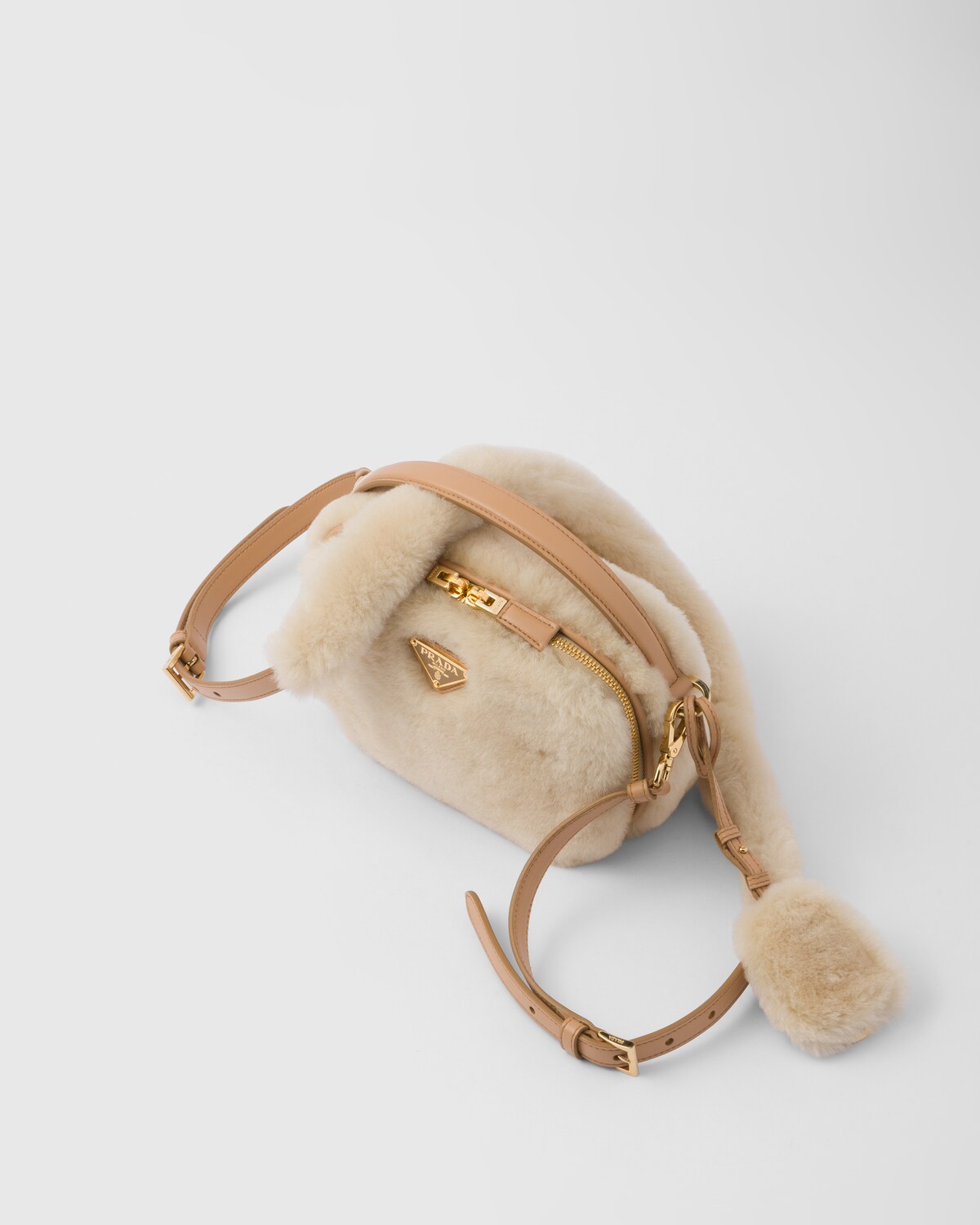 ÉCru/noisette Prada Odette Shearling Mini-bag | PRADA