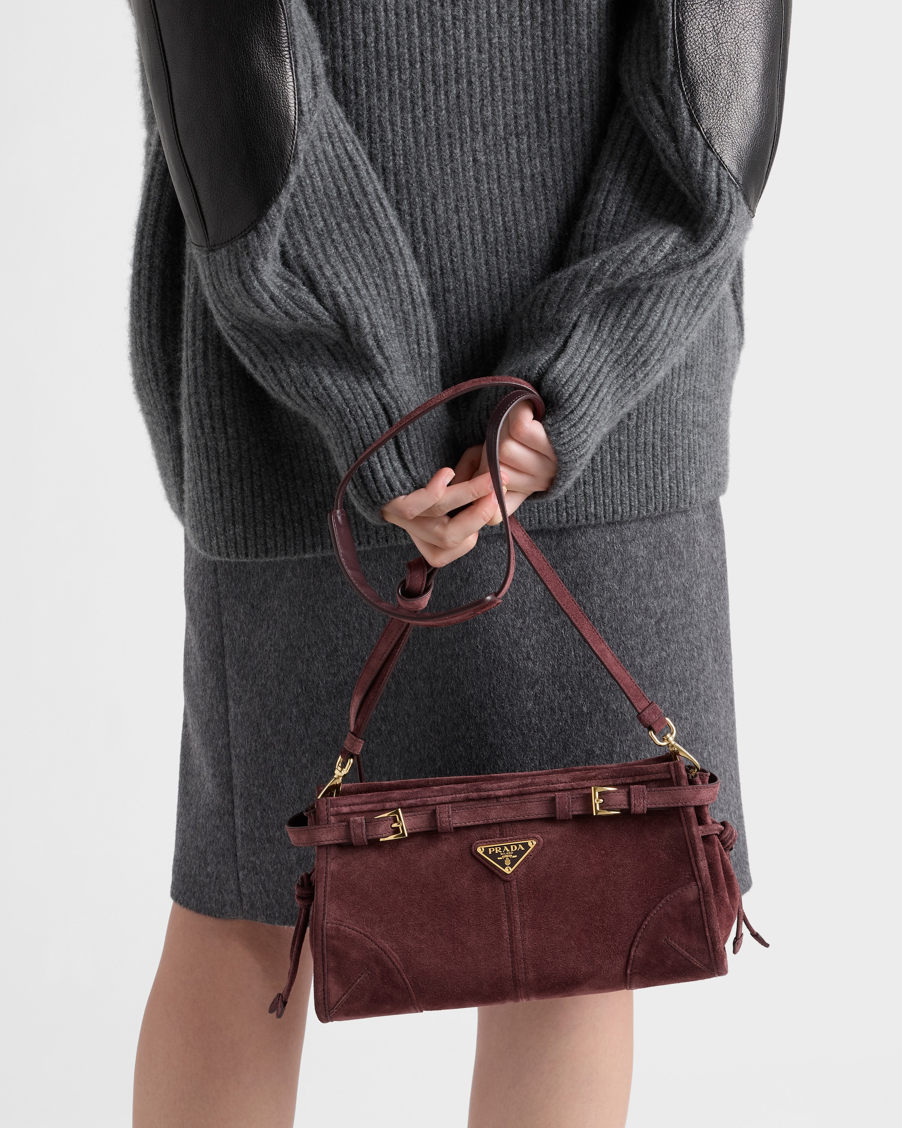 Burgundy Prada Bonnie Small Suede Shoulder Bag | PRADA - United States