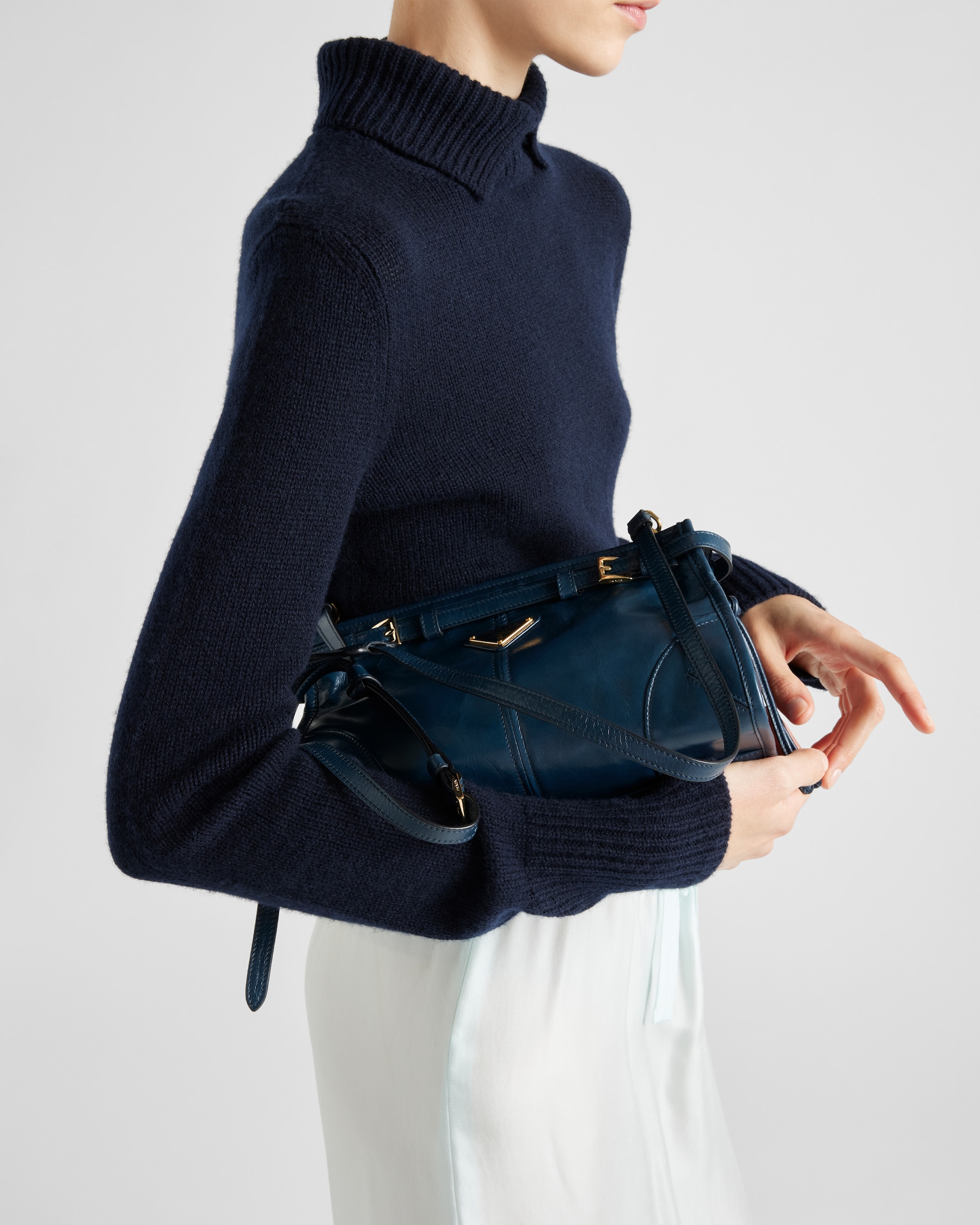 Denim Prada Bonnie Small Leather Shoulder Bag | PRADA