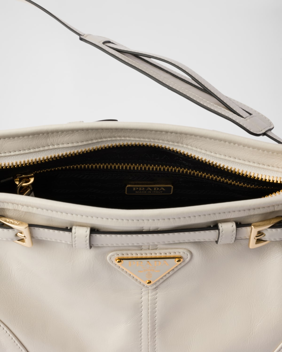 White Small Leather Shoulder Bag | PRADA