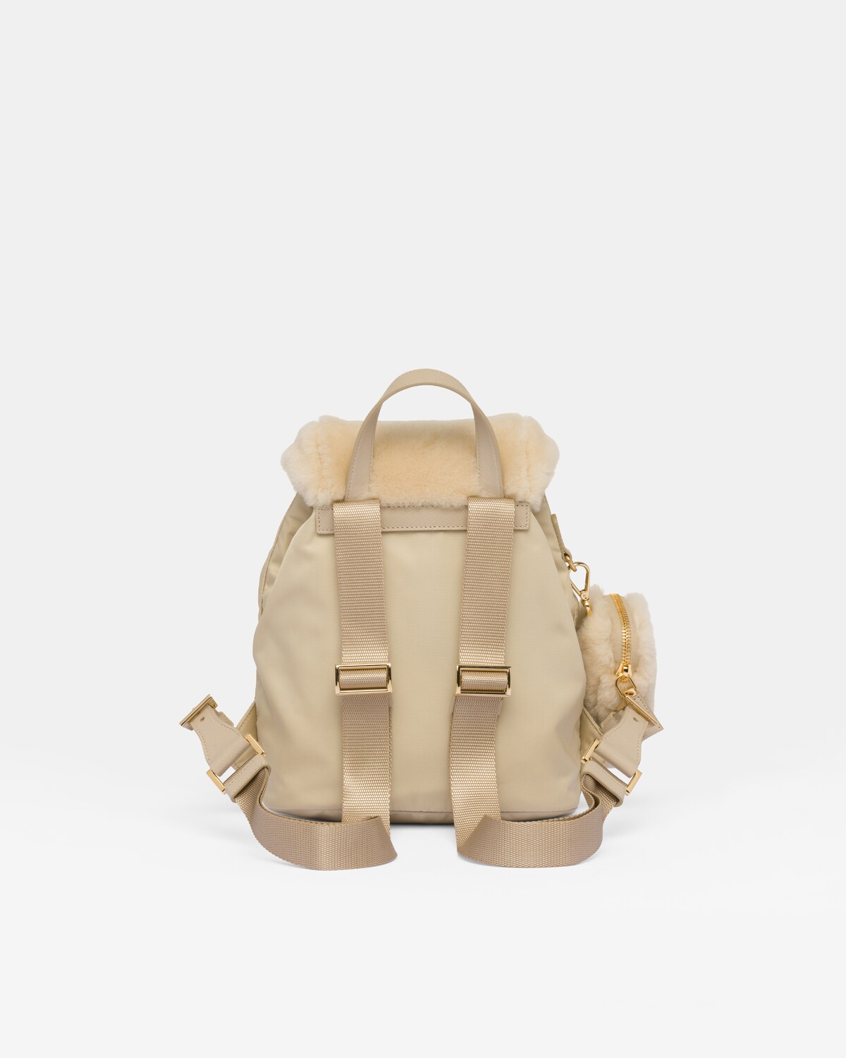 Desert Beige Re-nylon And Shearling Backpack | PRADA