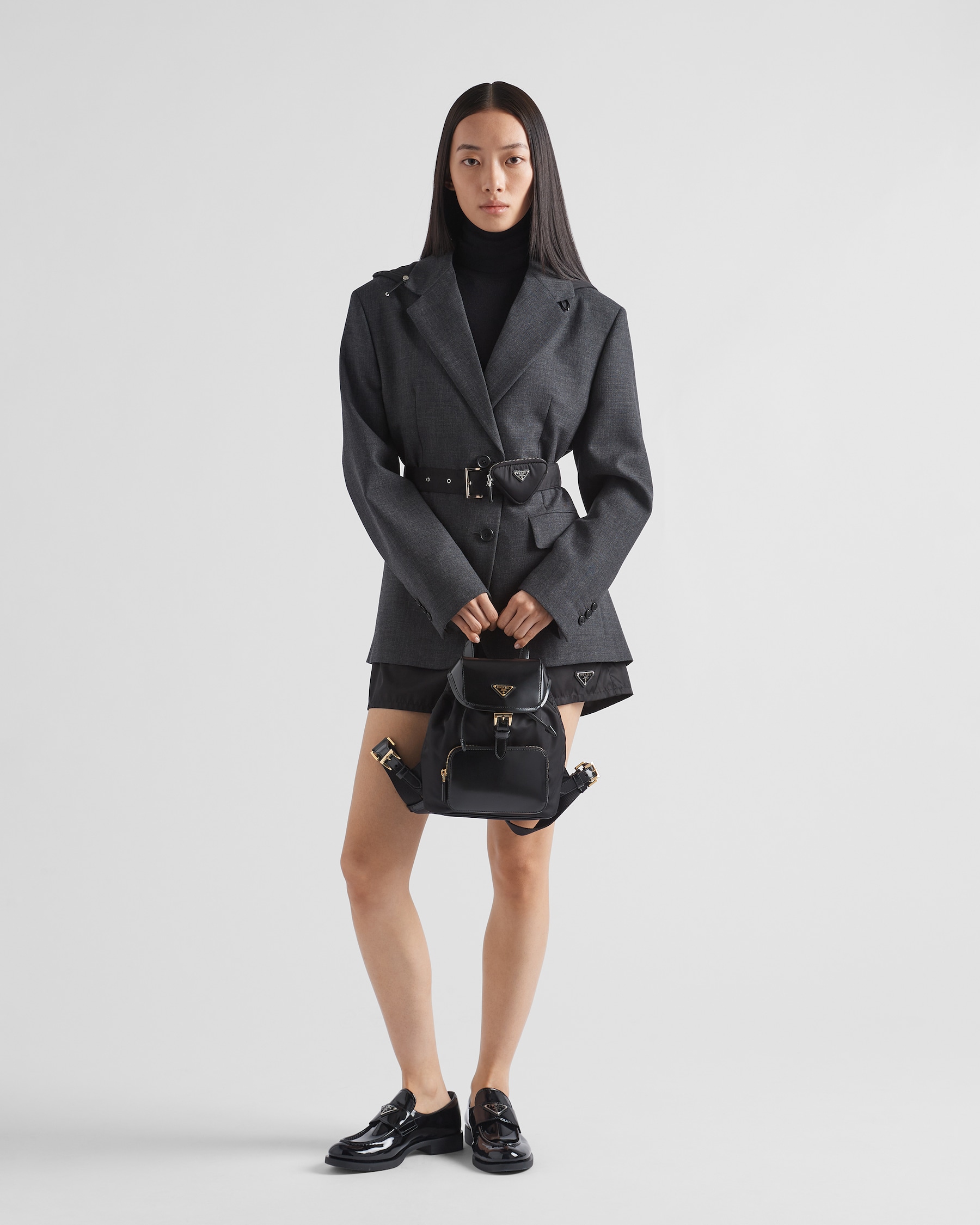 Black Medium Re-nylon And Brushed Leather Backpack | PRADA