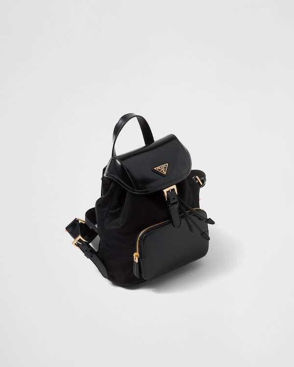 Black Medium Re-nylon And Brushed Leather Backpack | PRADA