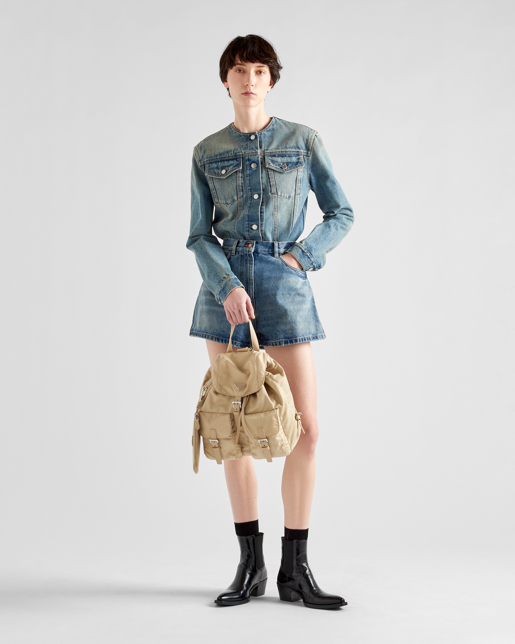 Desert Beige Re-nylon Medium Backpack With Pouch | PRADA