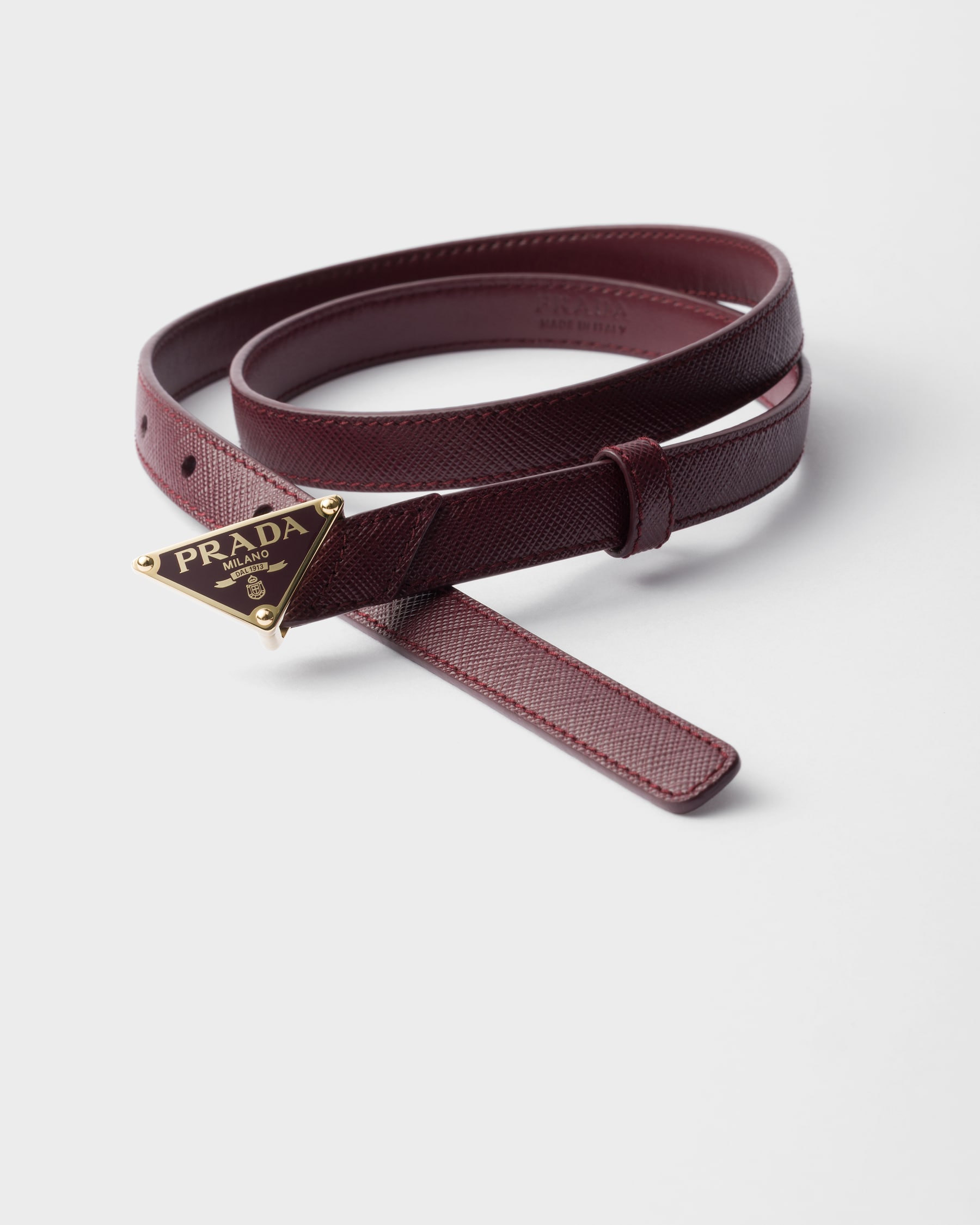 Burgundy Saffiano Leather Belt | PRADA