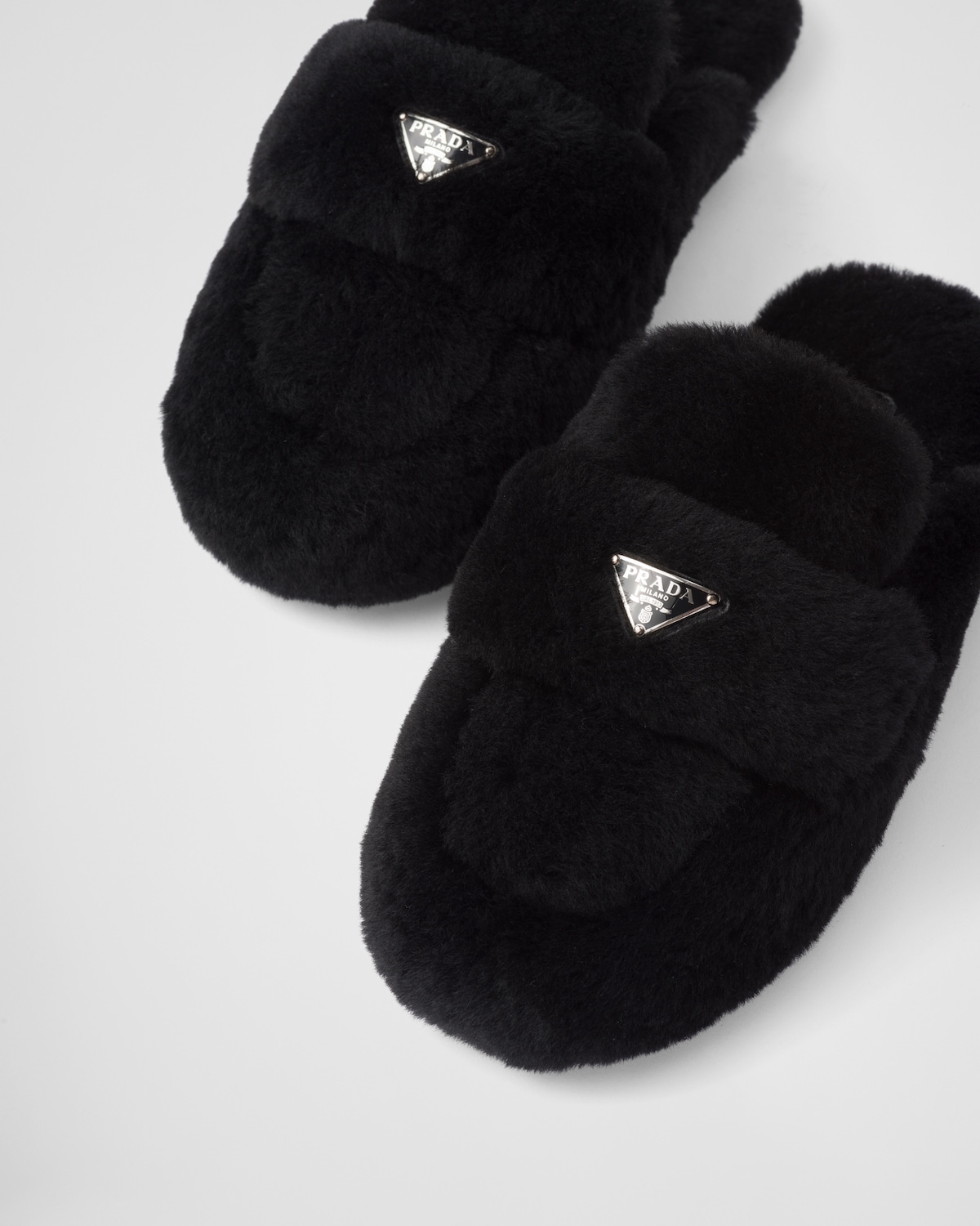 Black Shearling Mules | PRADA