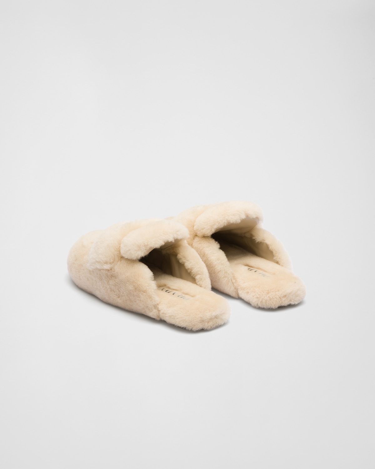 Ecru Shearling Mules | PRADA