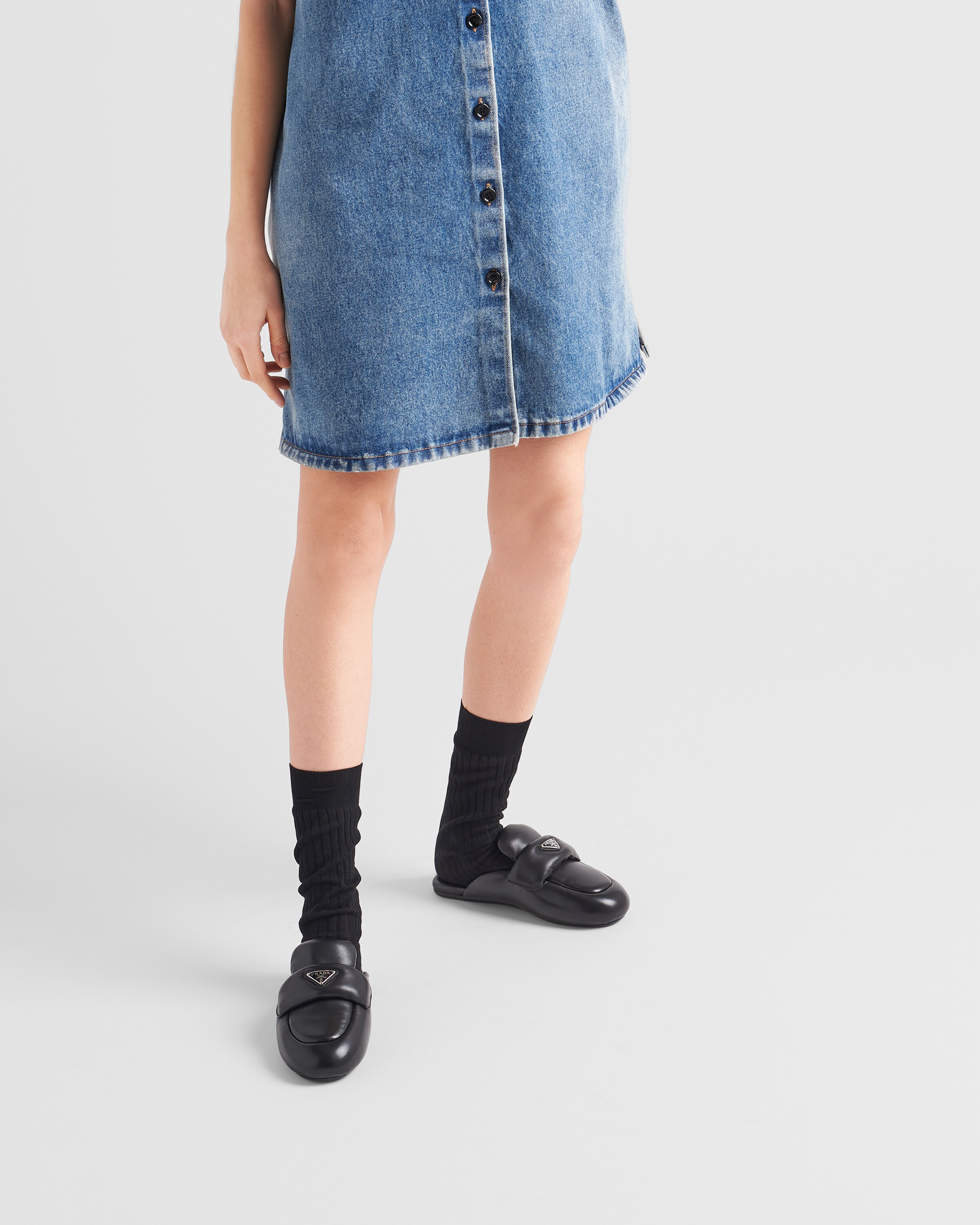 Black Soft Padded Nappa Leather Sabots | PRADA