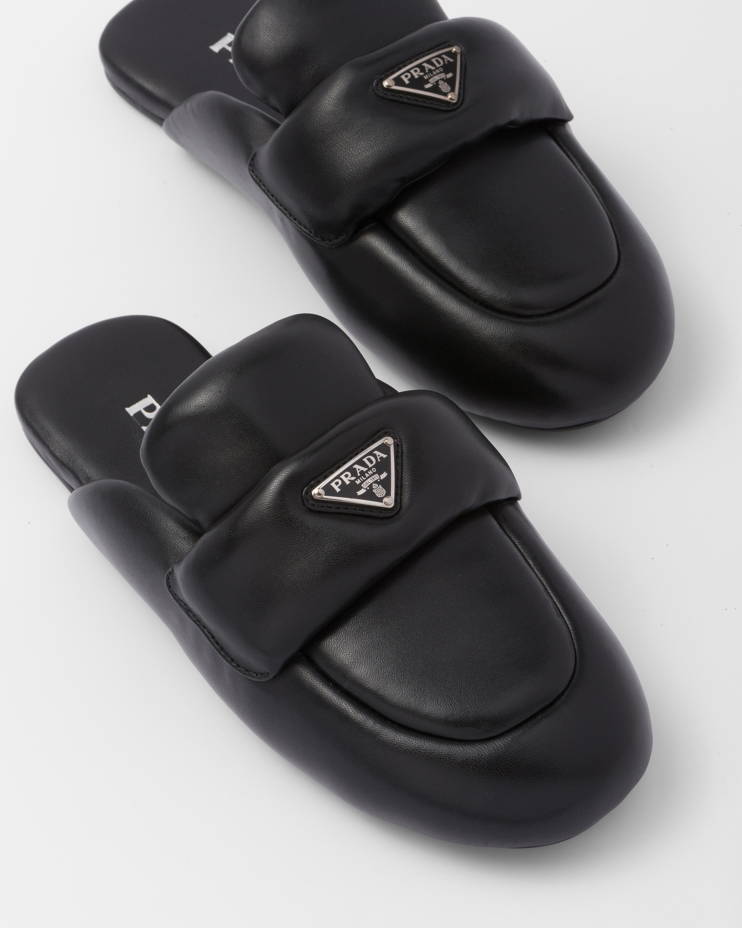 Black Soft padded nappa leather sabots | Prada