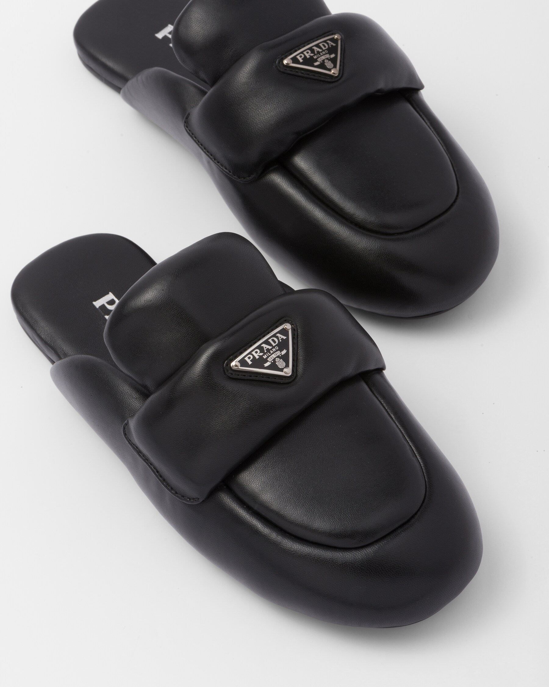 Black Soft Padded Nappa Leather Sabots | PRADA