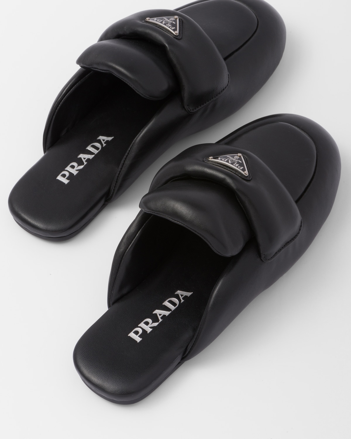 Black Soft Padded Nappa Leather Sabots | PRADA