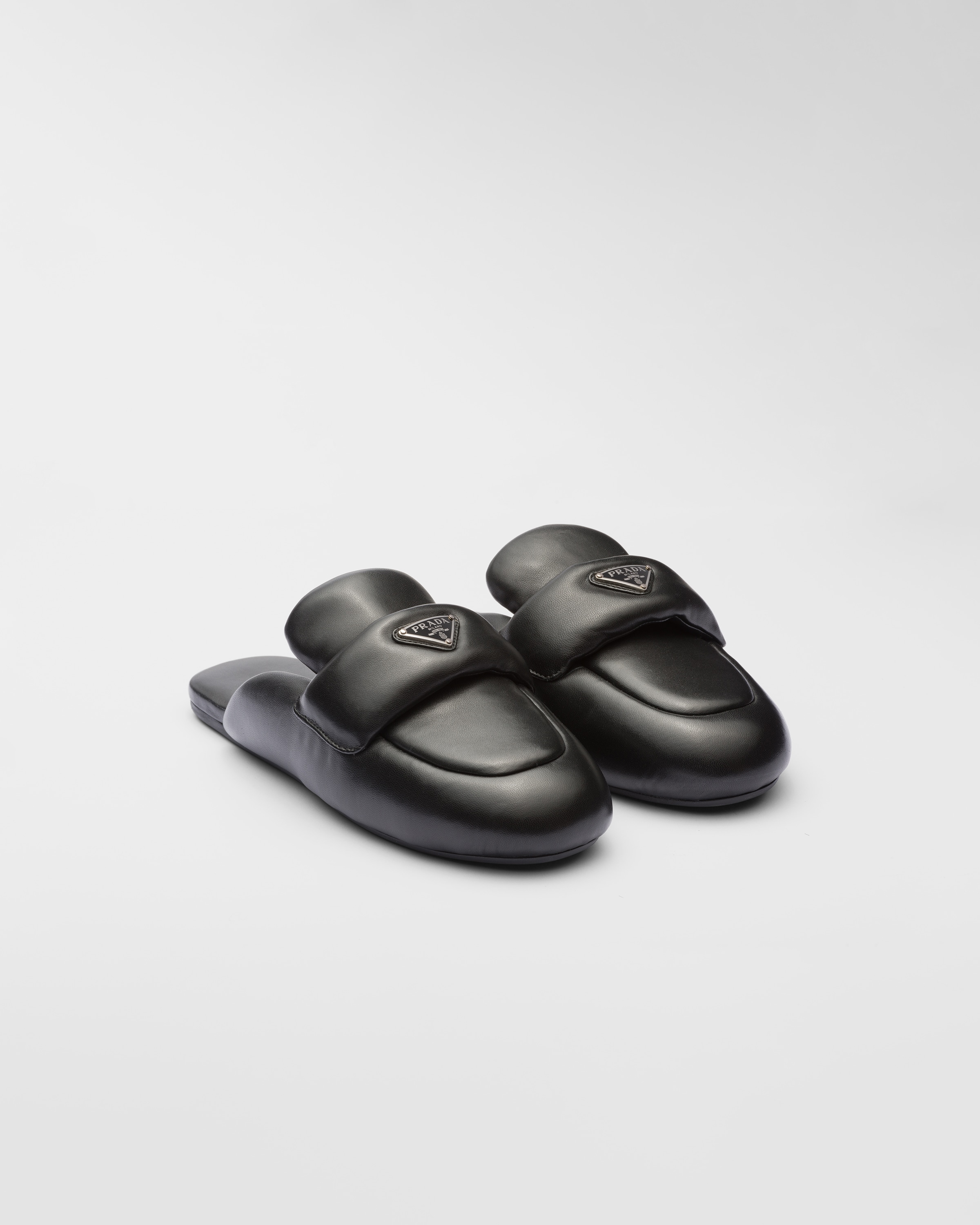 Black Soft Padded Nappa Leather Sabots | PRADA