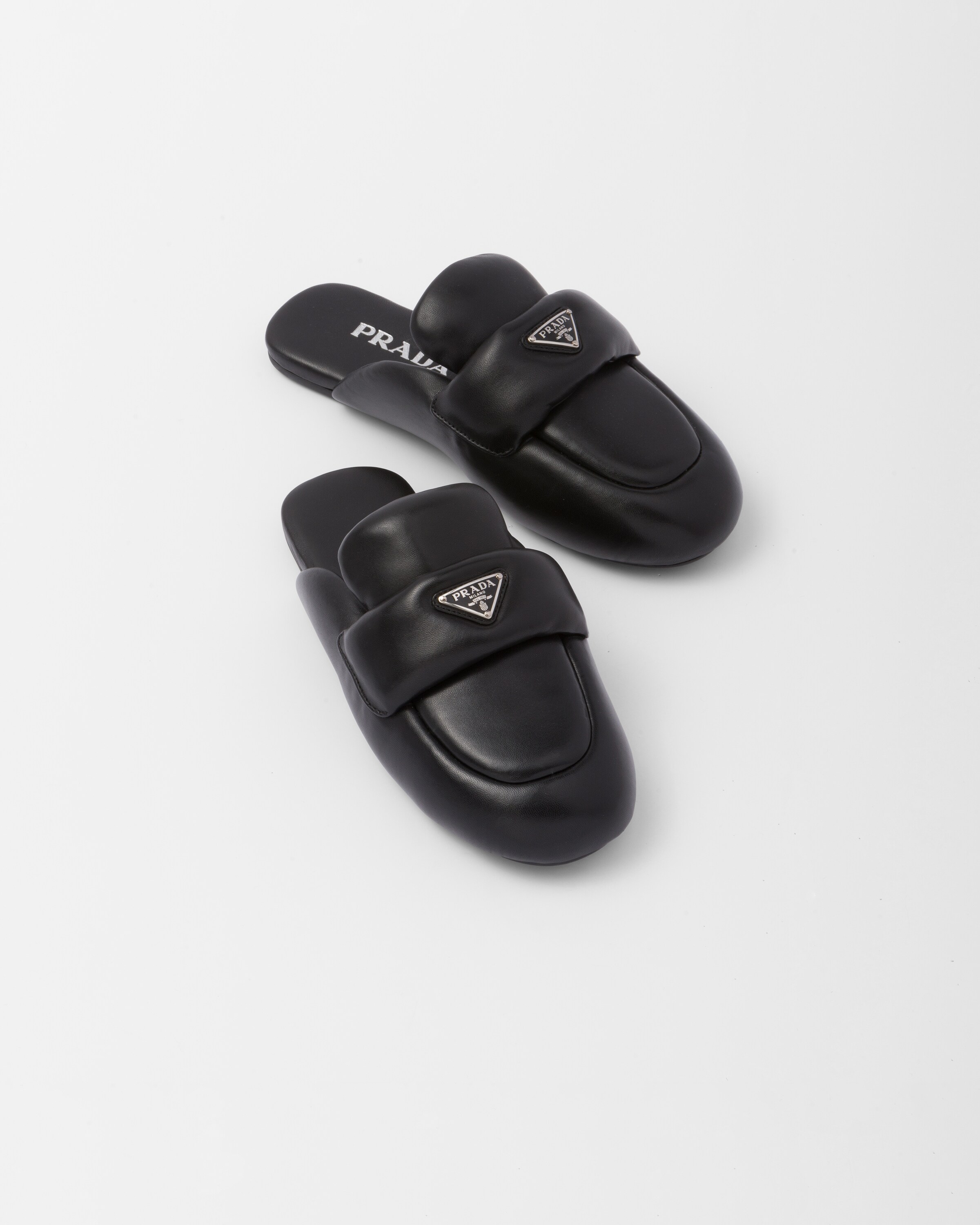 Black Soft Padded Nappa Leather Sabots | PRADA