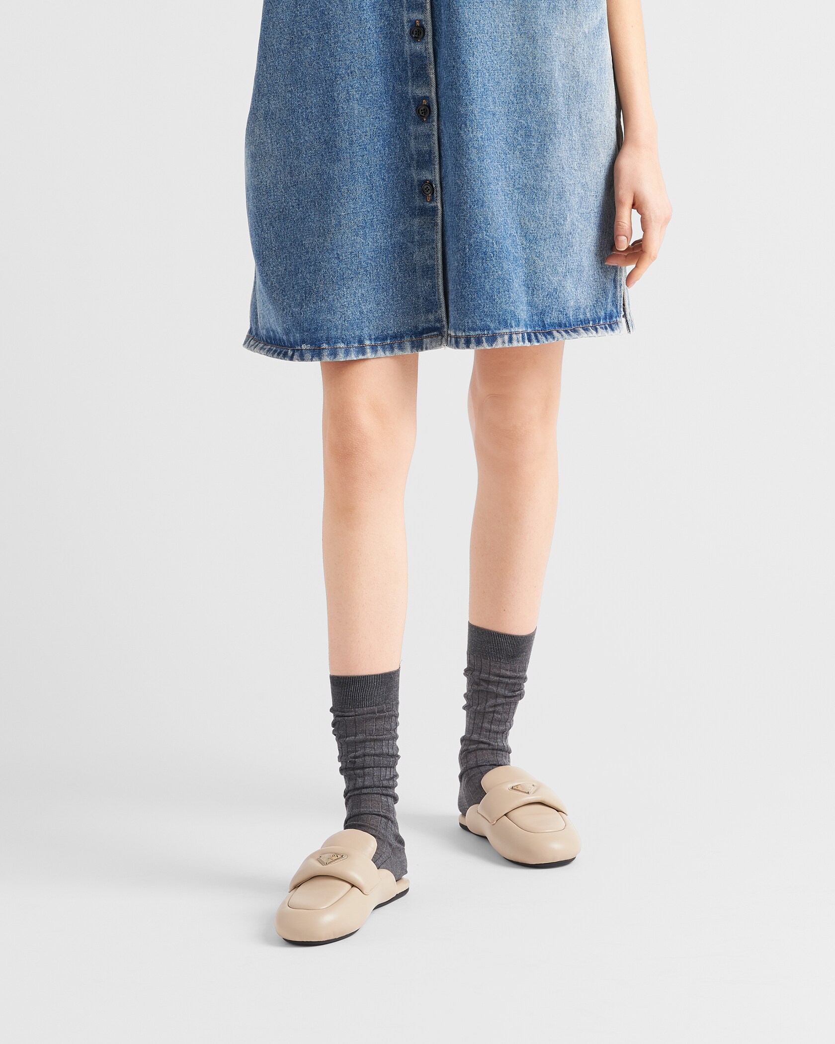 Desert Beige Soft Padded Nappa Leather Sabots | PRADA