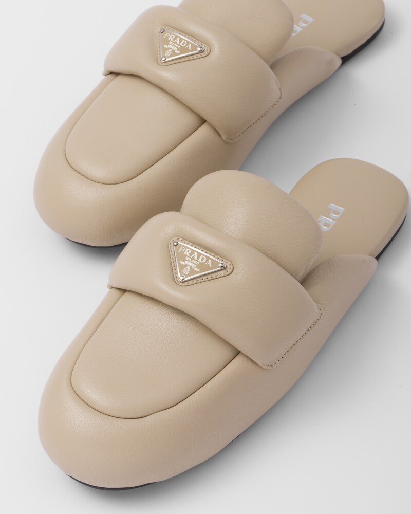 Desert Beige Soft Padded Nappa Leather Sabots | PRADA