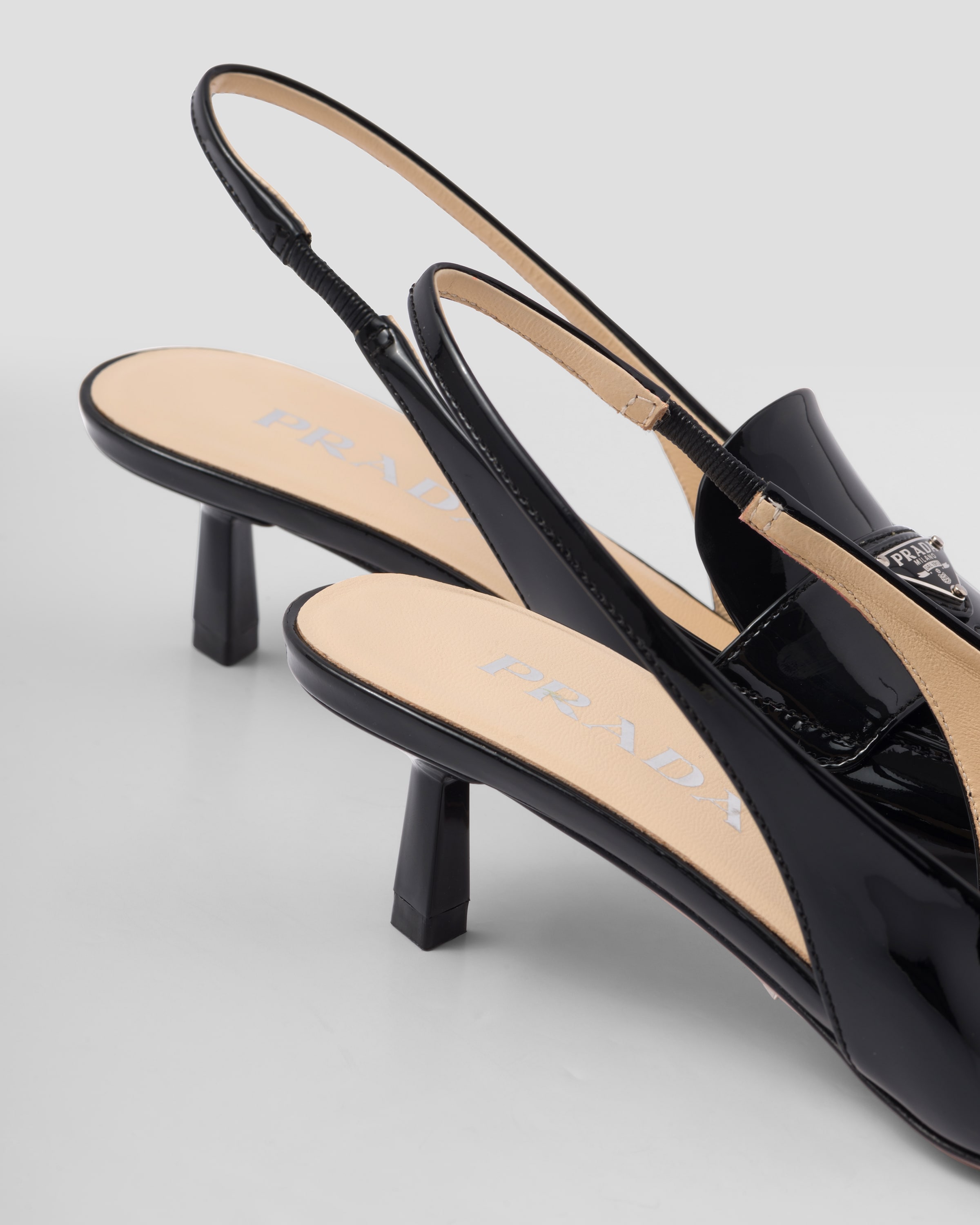 Black Patent Leather Slingbacks | PRADA