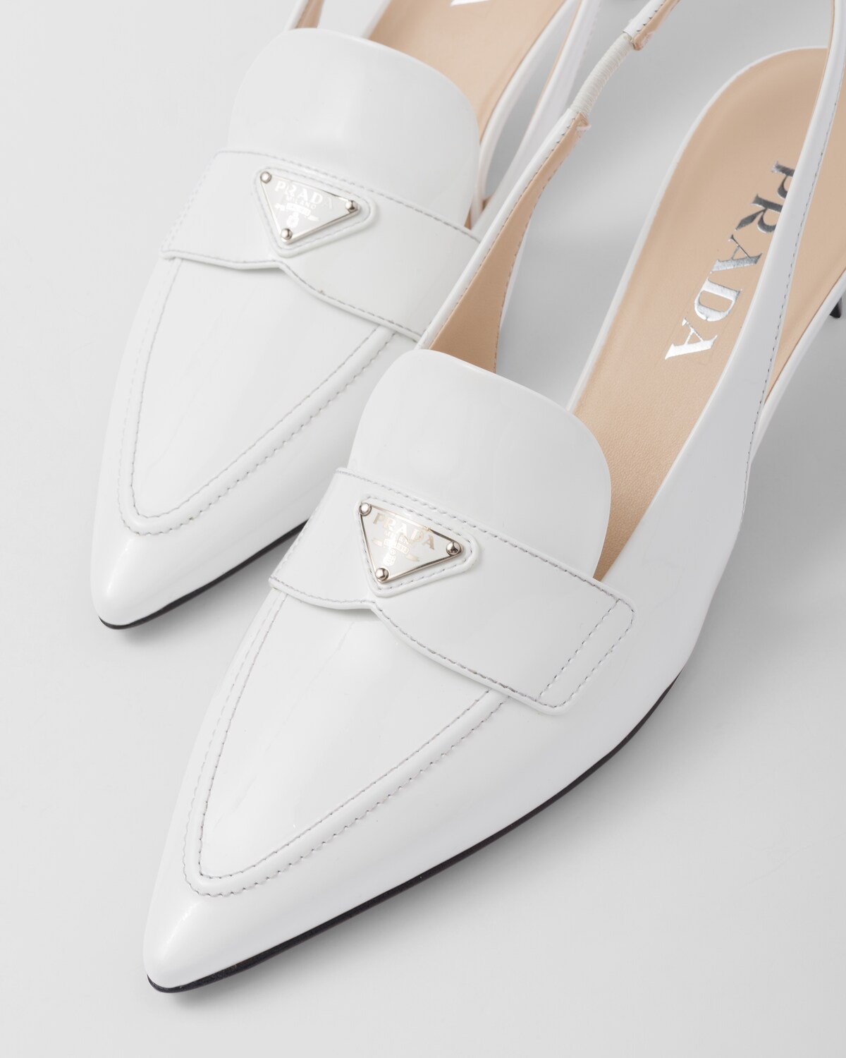 White Patent Leather Slingbacks | PRADA