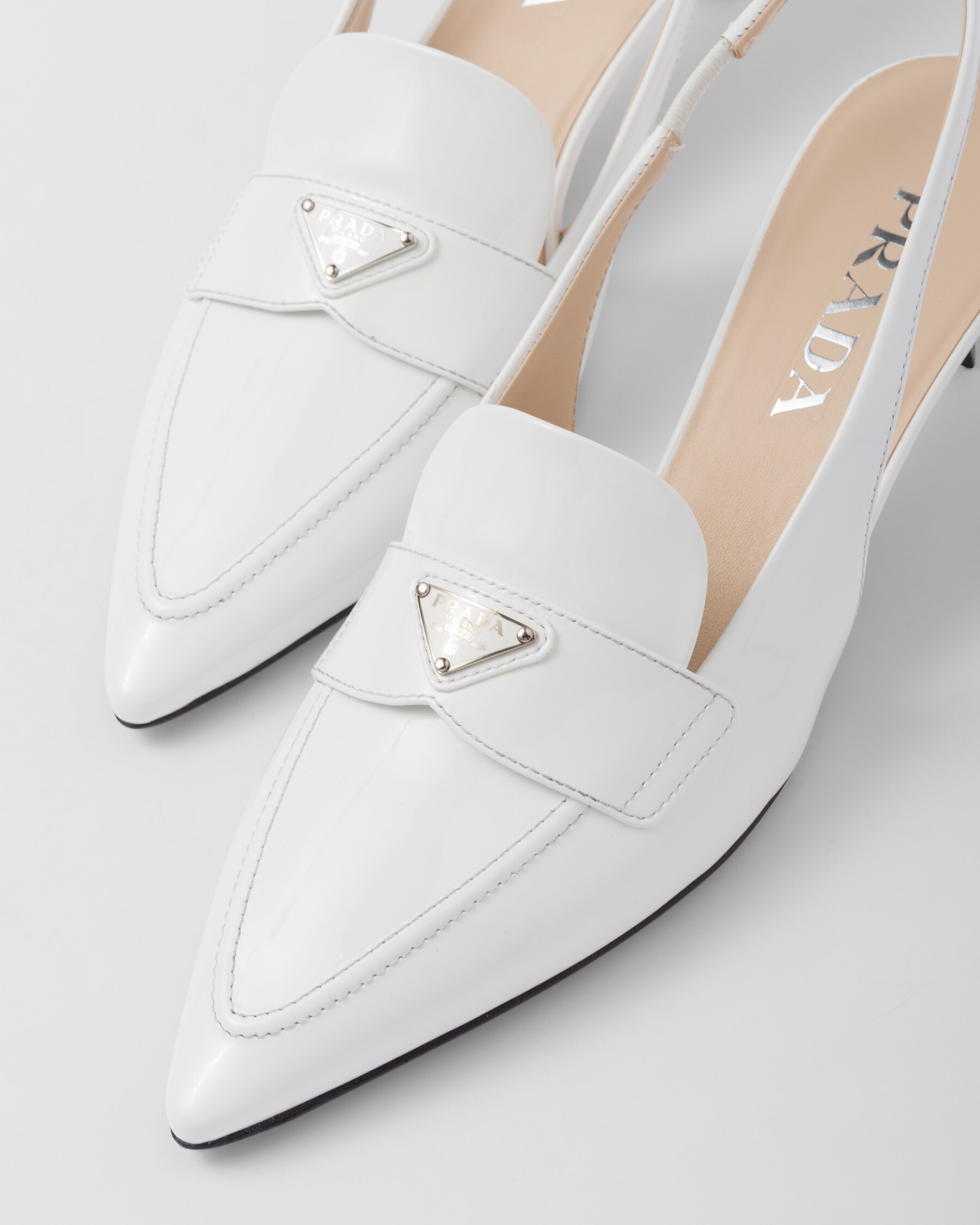 White Patent Leather Slingbacks | PRADA