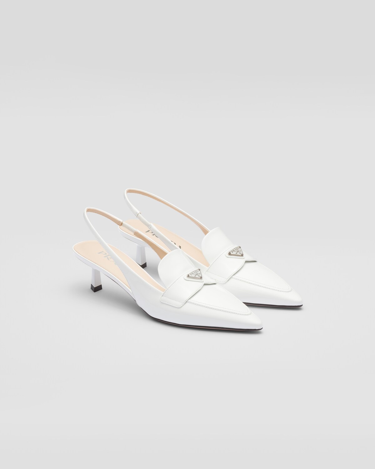 White Patent Leather Slingbacks | PRADA