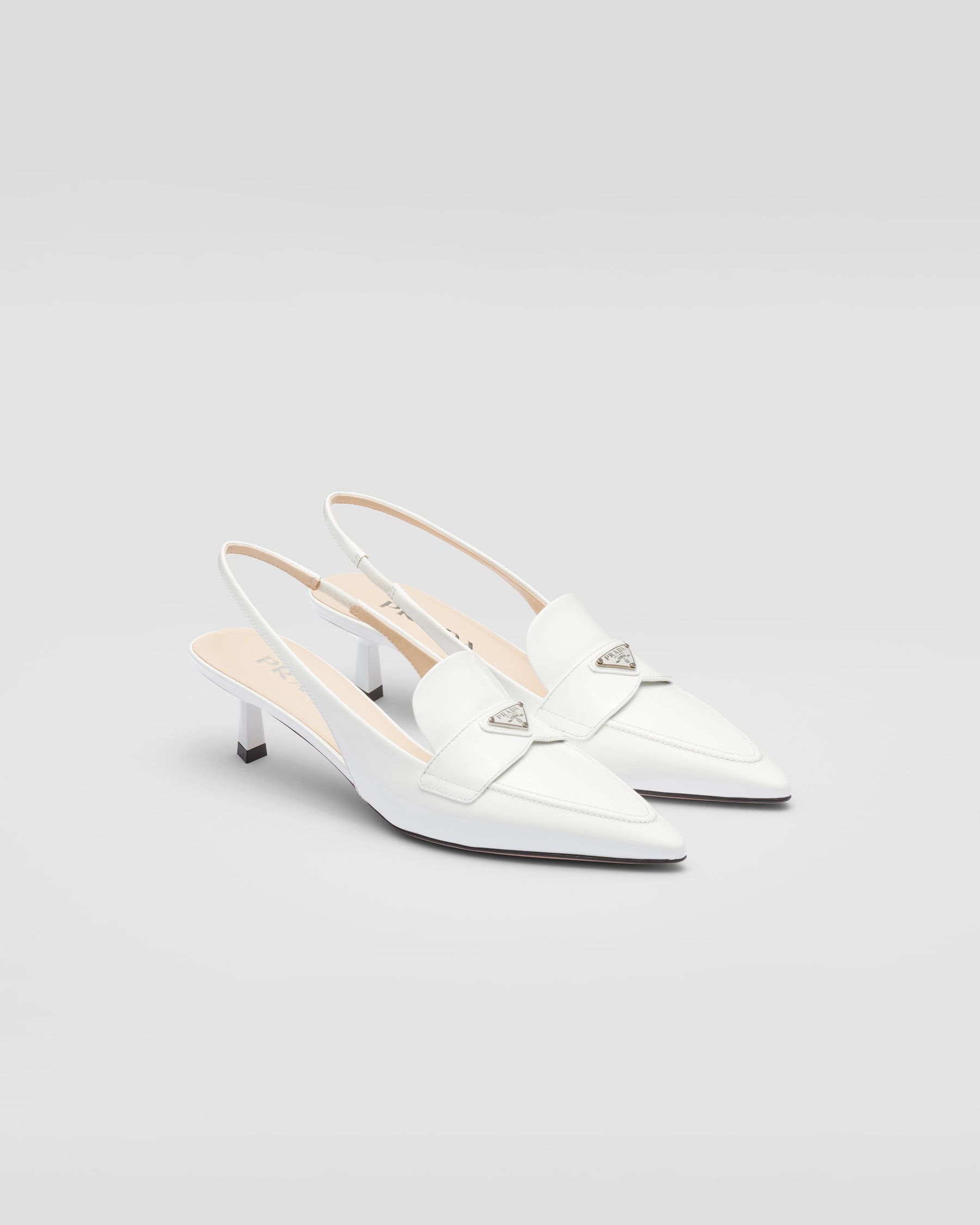 White Patent Leather Slingbacks | PRADA