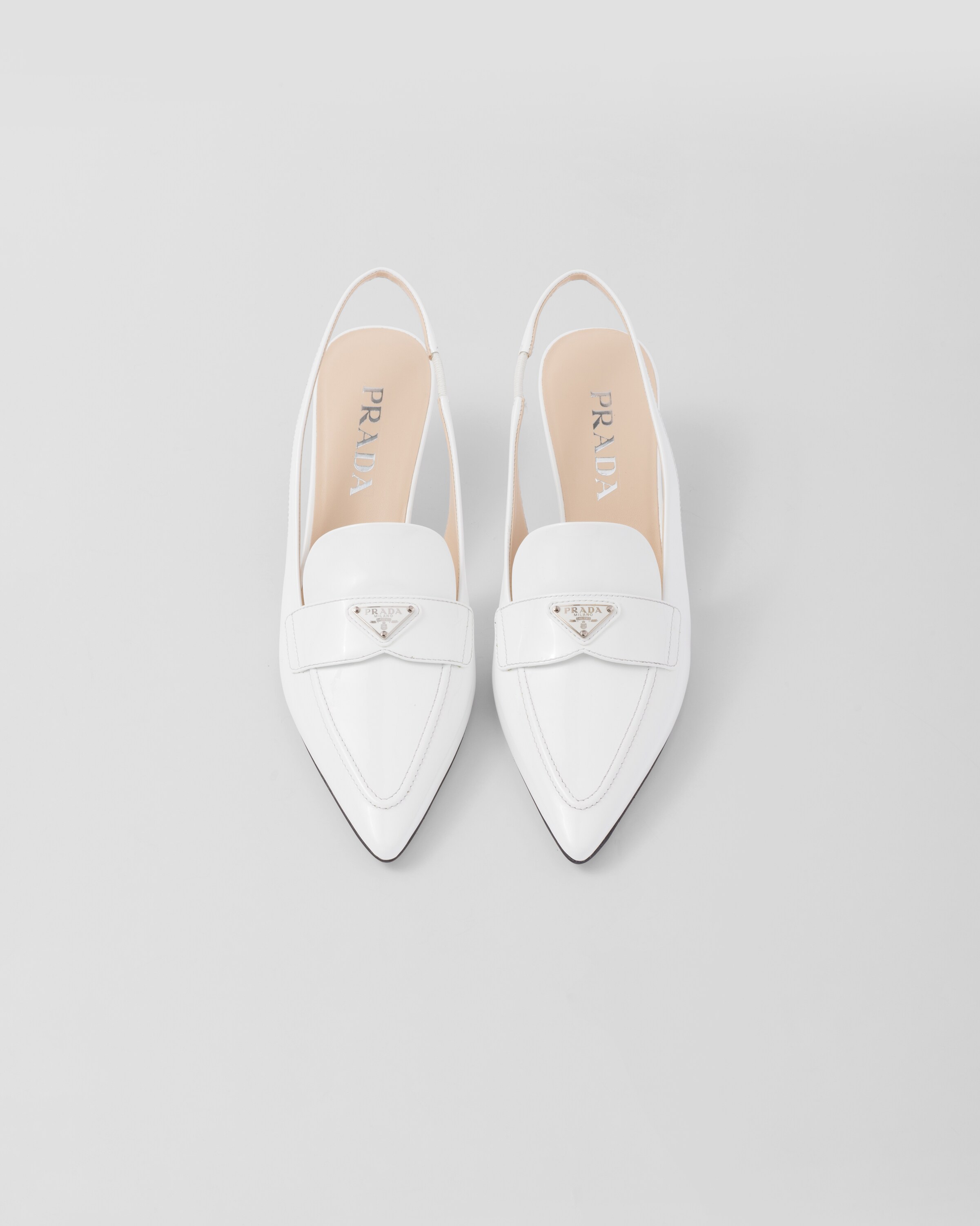 White Patent Leather Slingbacks | PRADA