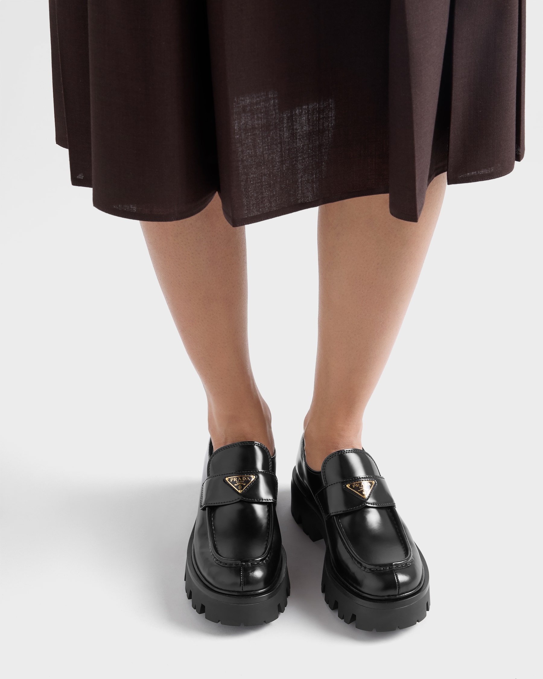 Black Brushed Leather Loafers | PRADA - United Kingdom