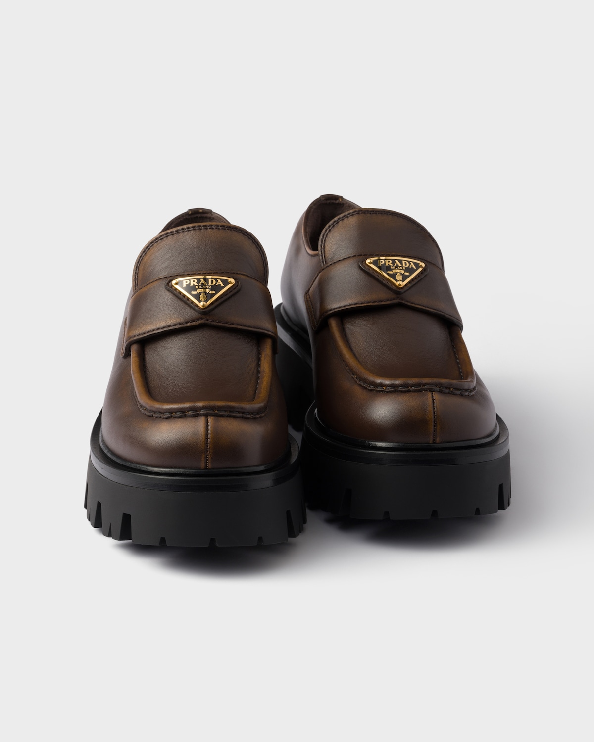 Cocoa Brown Leather Loafers | PRADA - United States