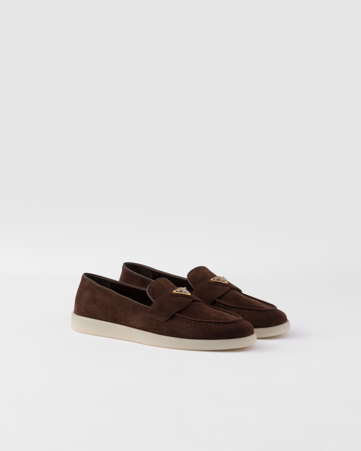 Dark Brown Suede Leather Loafers | PRADA