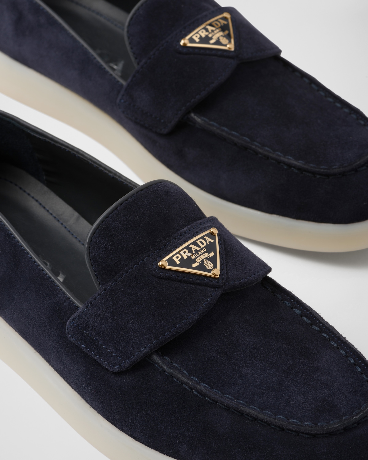 Navy Suede Leather Loafers | PRADA