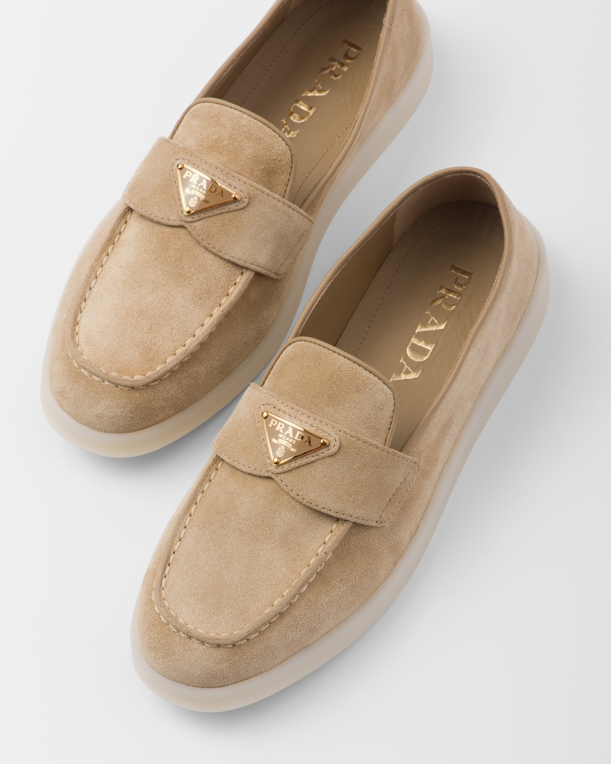 Ecru Suede Leather Loafers | PRADA
