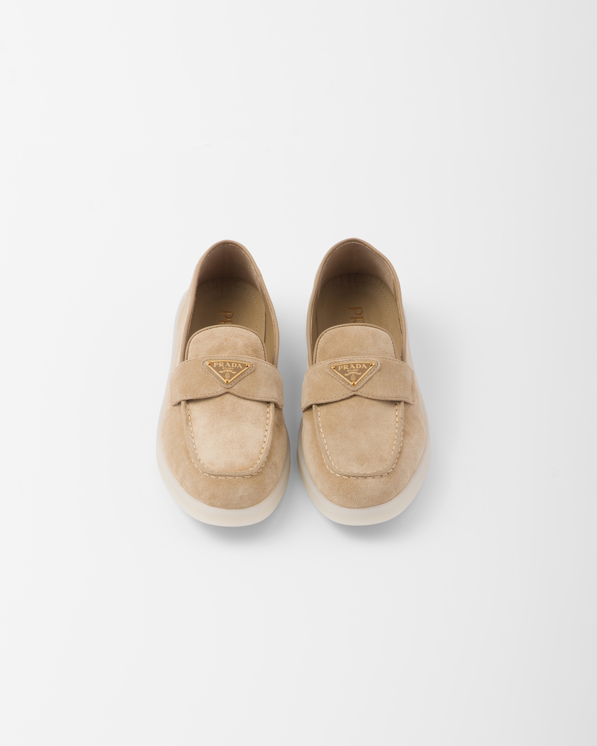 Ecru Suede Leather Loafers | PRADA