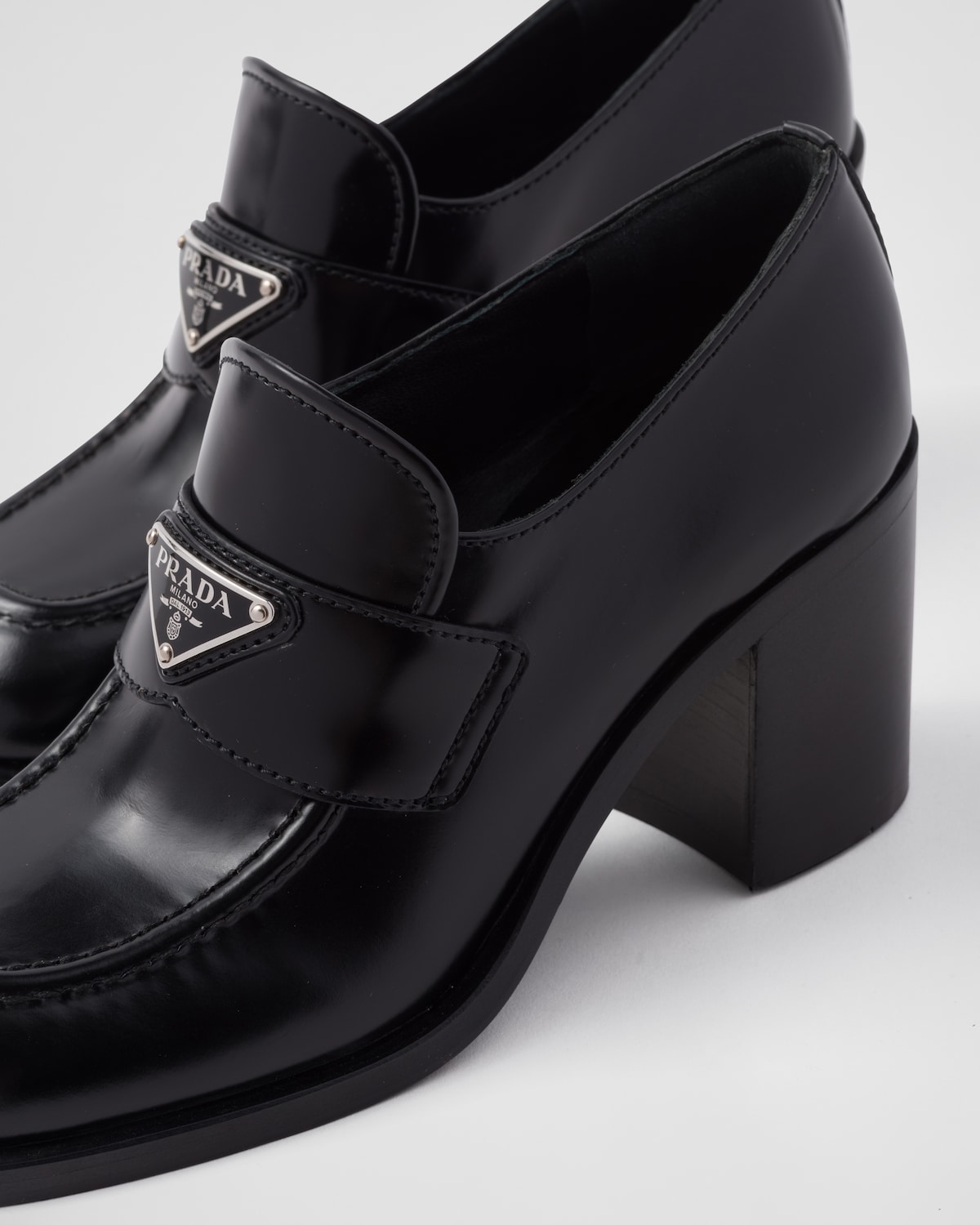 Black Brushed Leather High-heel Loafers | PRADA