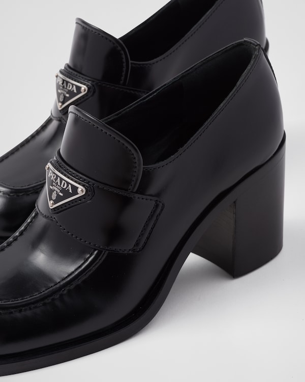 Black Brushed Leather High-heel Loafers | PRADA