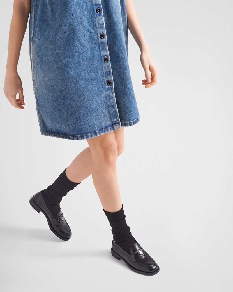 Black Unlined Brushed Leather Loafers | PRADA