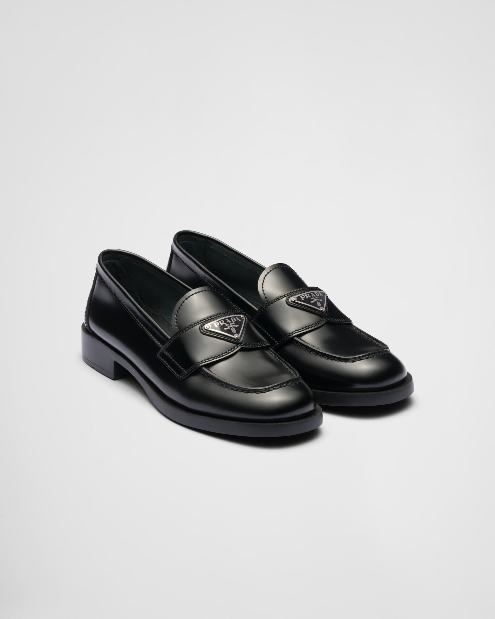 Black Unlined Brushed Leather Loafers | PRADA