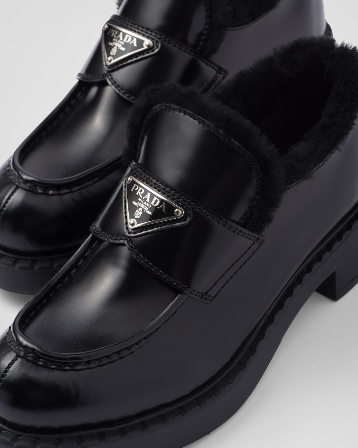 Black Brushed Leather Loafers | PRADA