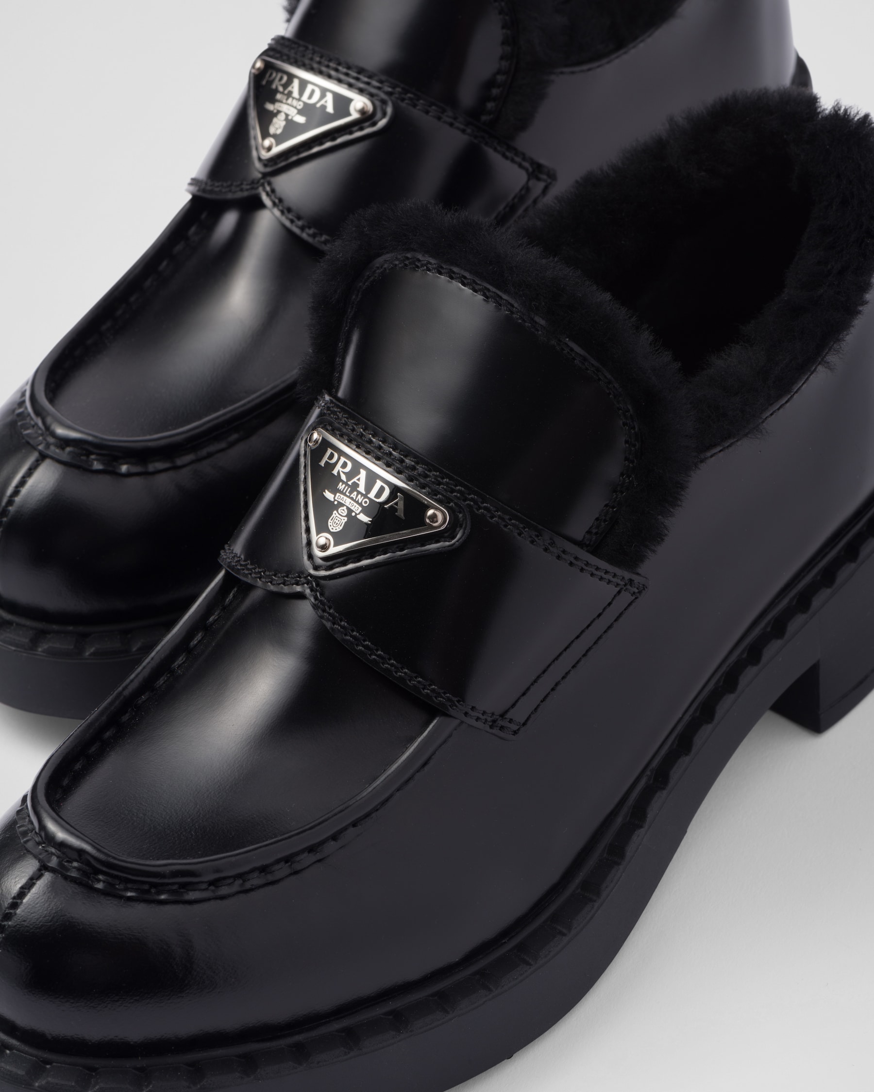 Black Brushed Leather Loafers | PRADA