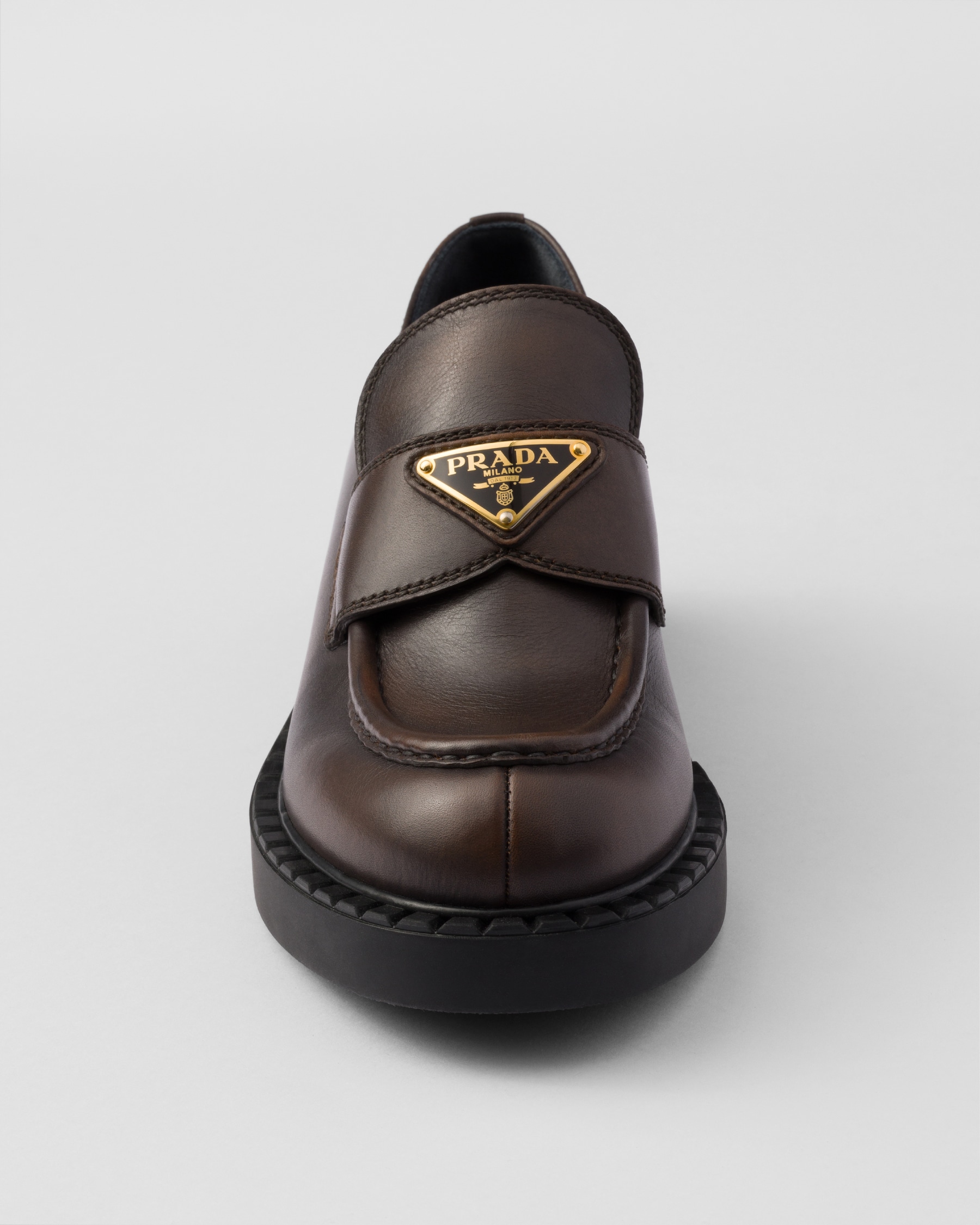 Dark Brown Chocolate Leather Loafers | PRADA