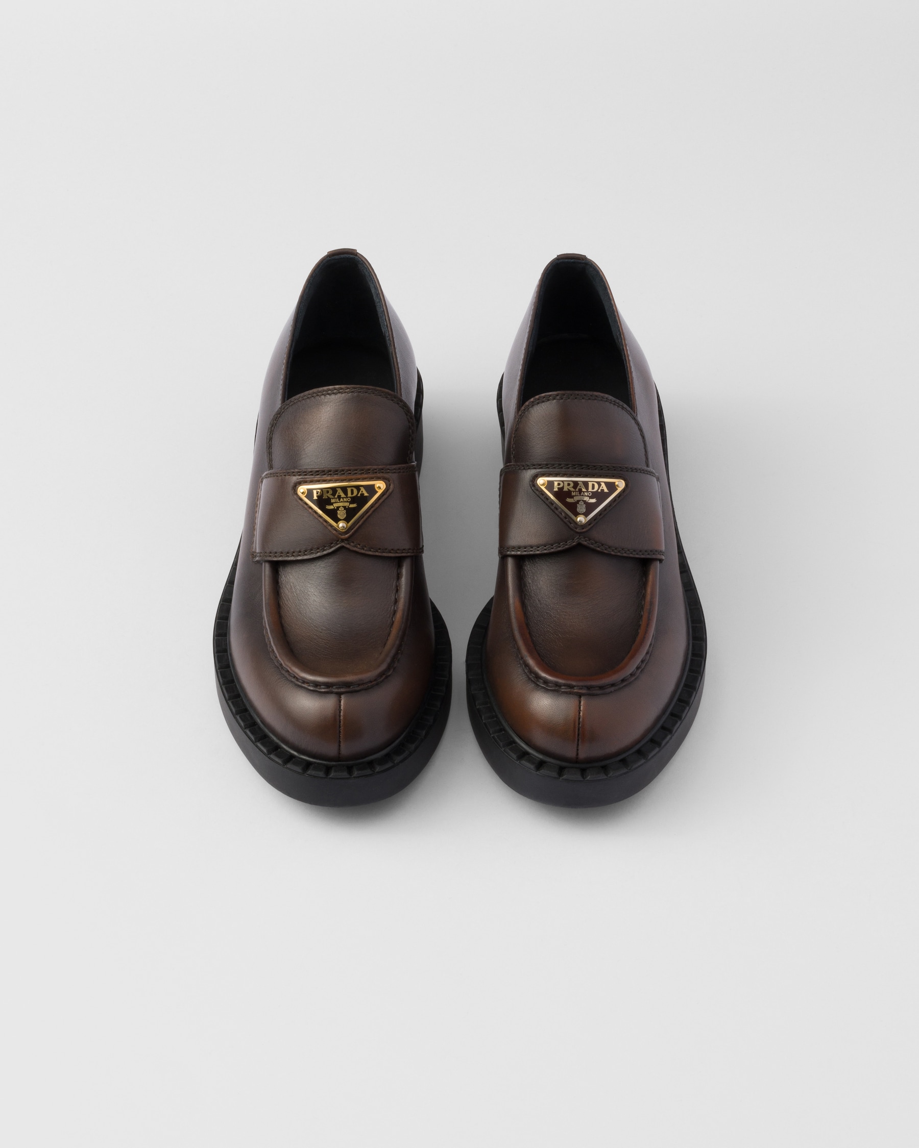 Dark Brown Chocolate Leather Loafers | PRADA