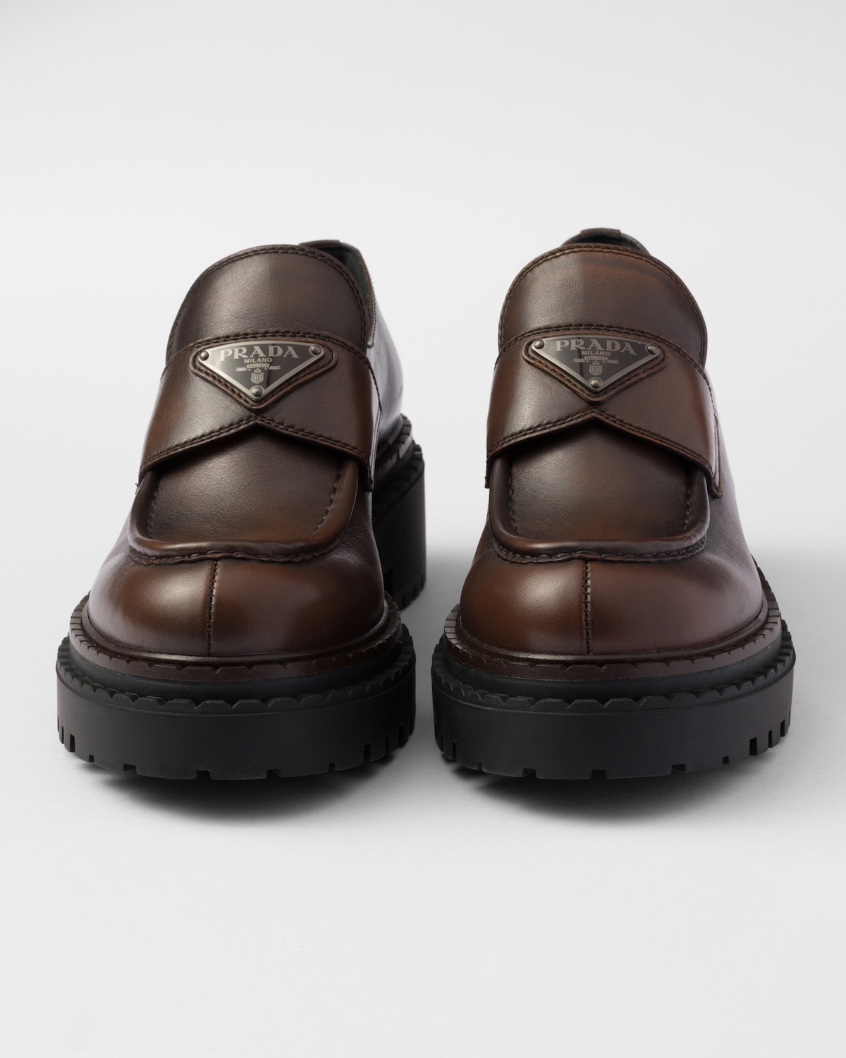 Dark Brown Double Chocolate Leather Loafers | PRADA