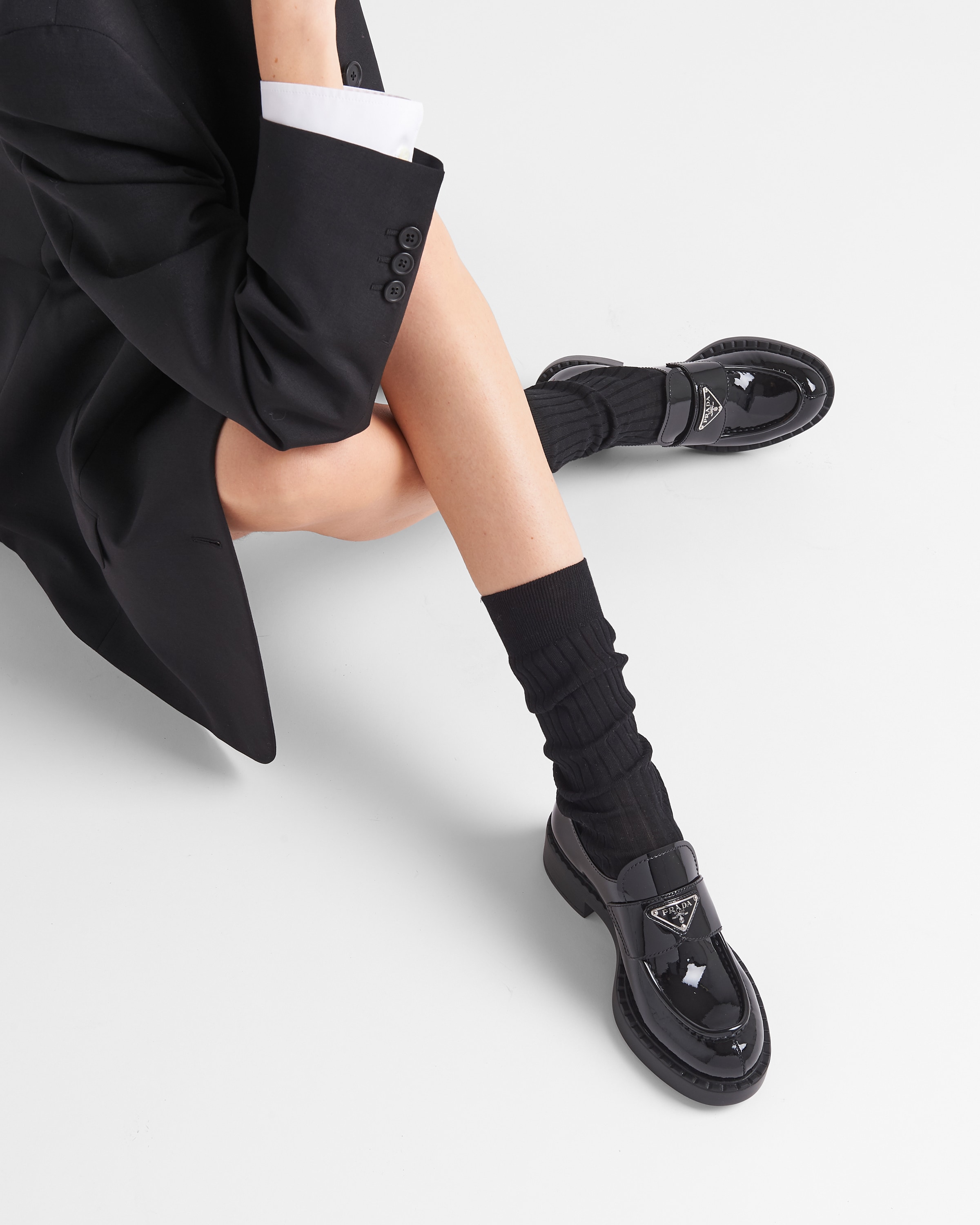 Black Chocolate Patent Leather Loafers | PRADA
