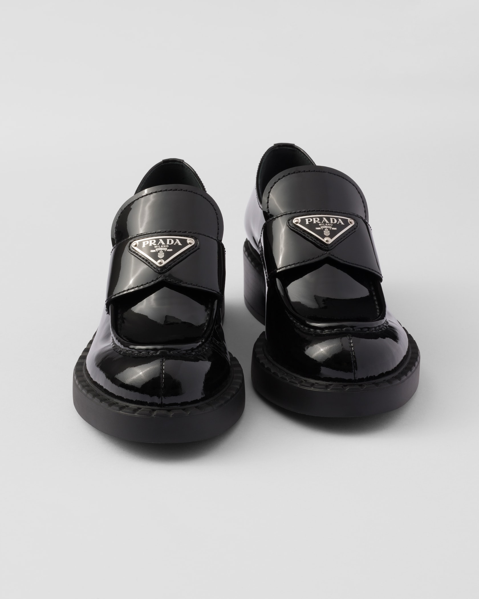 Black Chocolate Patent Leather Loafers | PRADA