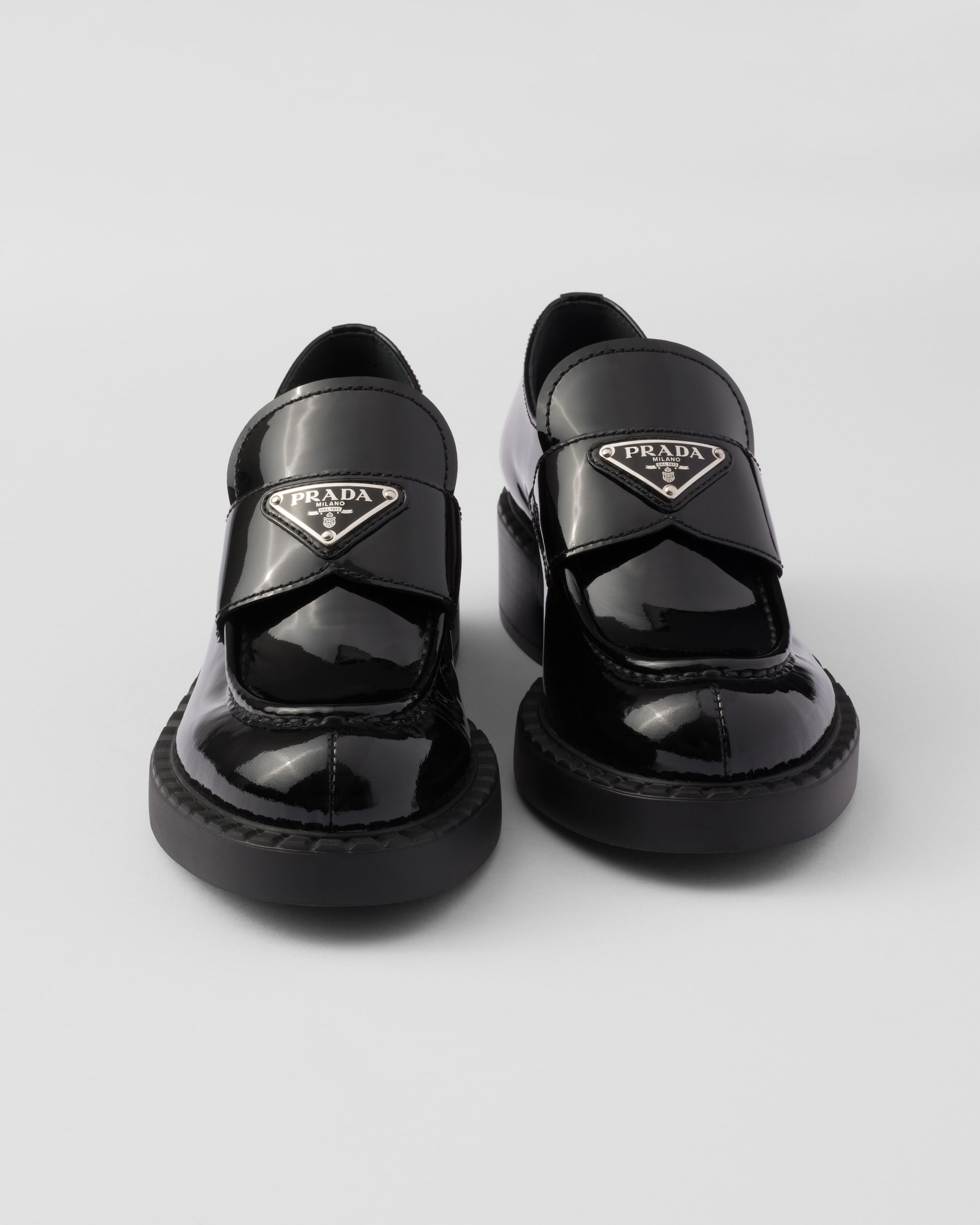 Black Chocolate Patent Leather Loafers | PRADA