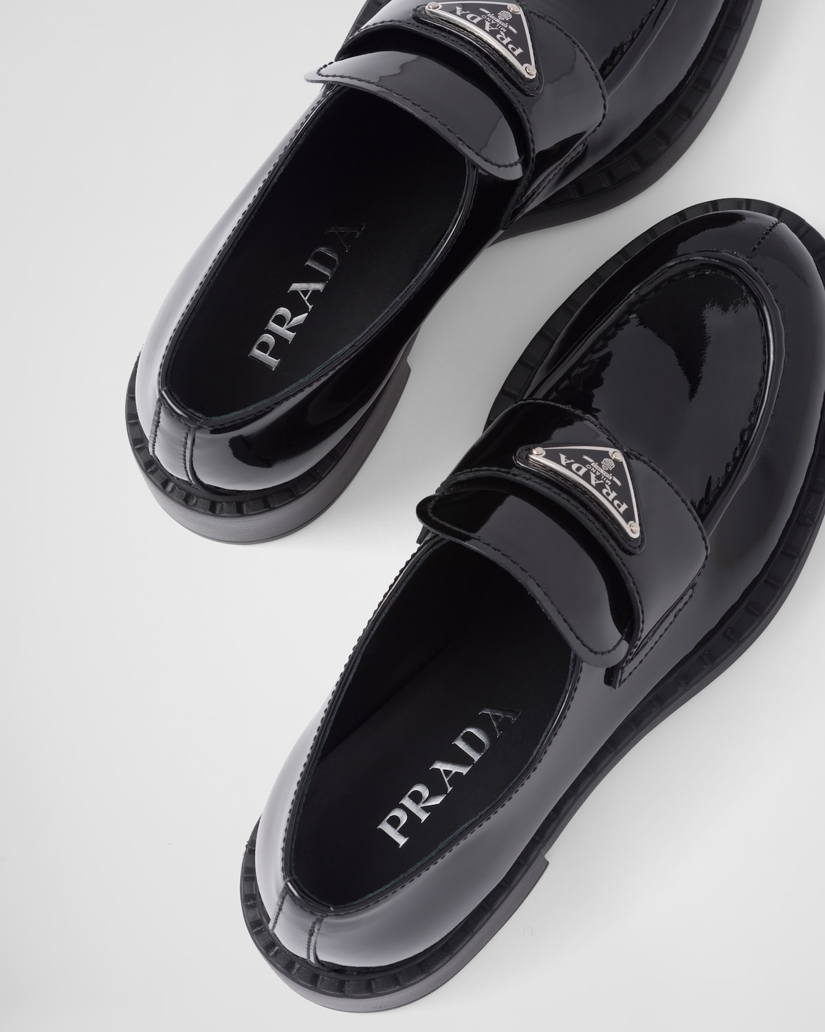 Black Chocolate Patent Leather Loafers | PRADA