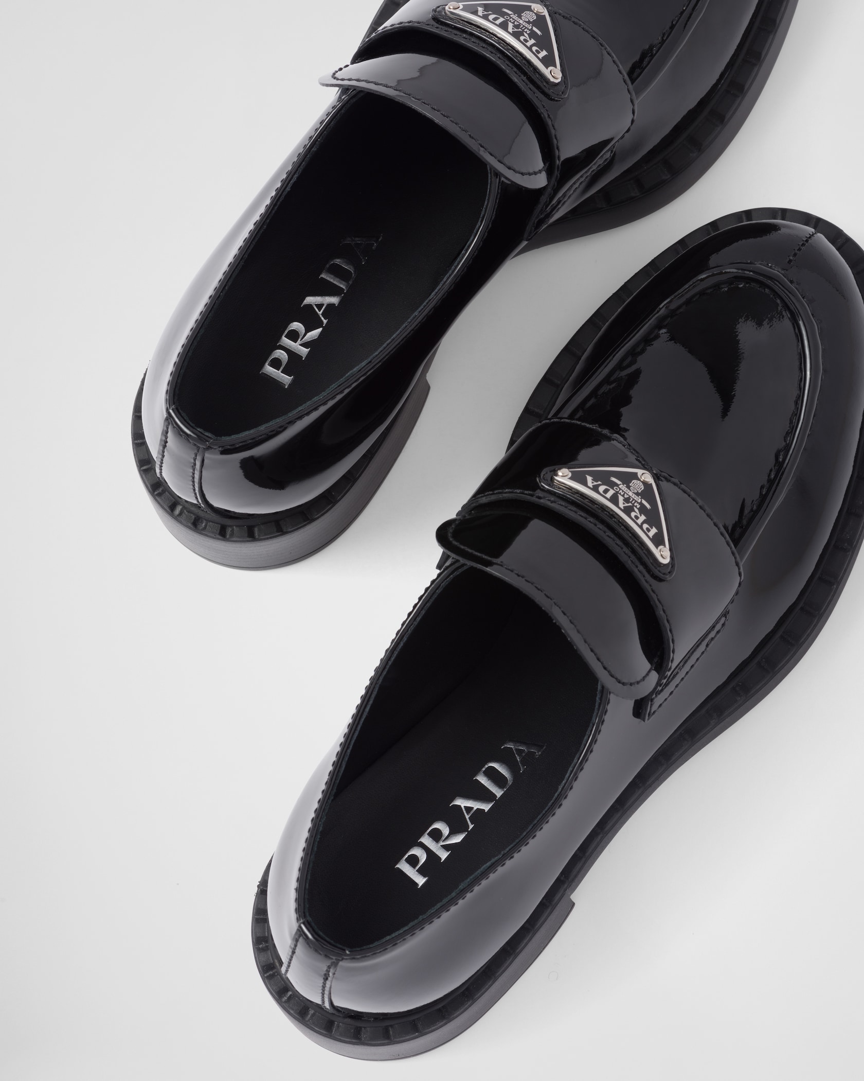Black Chocolate Patent Leather Loafers | PRADA