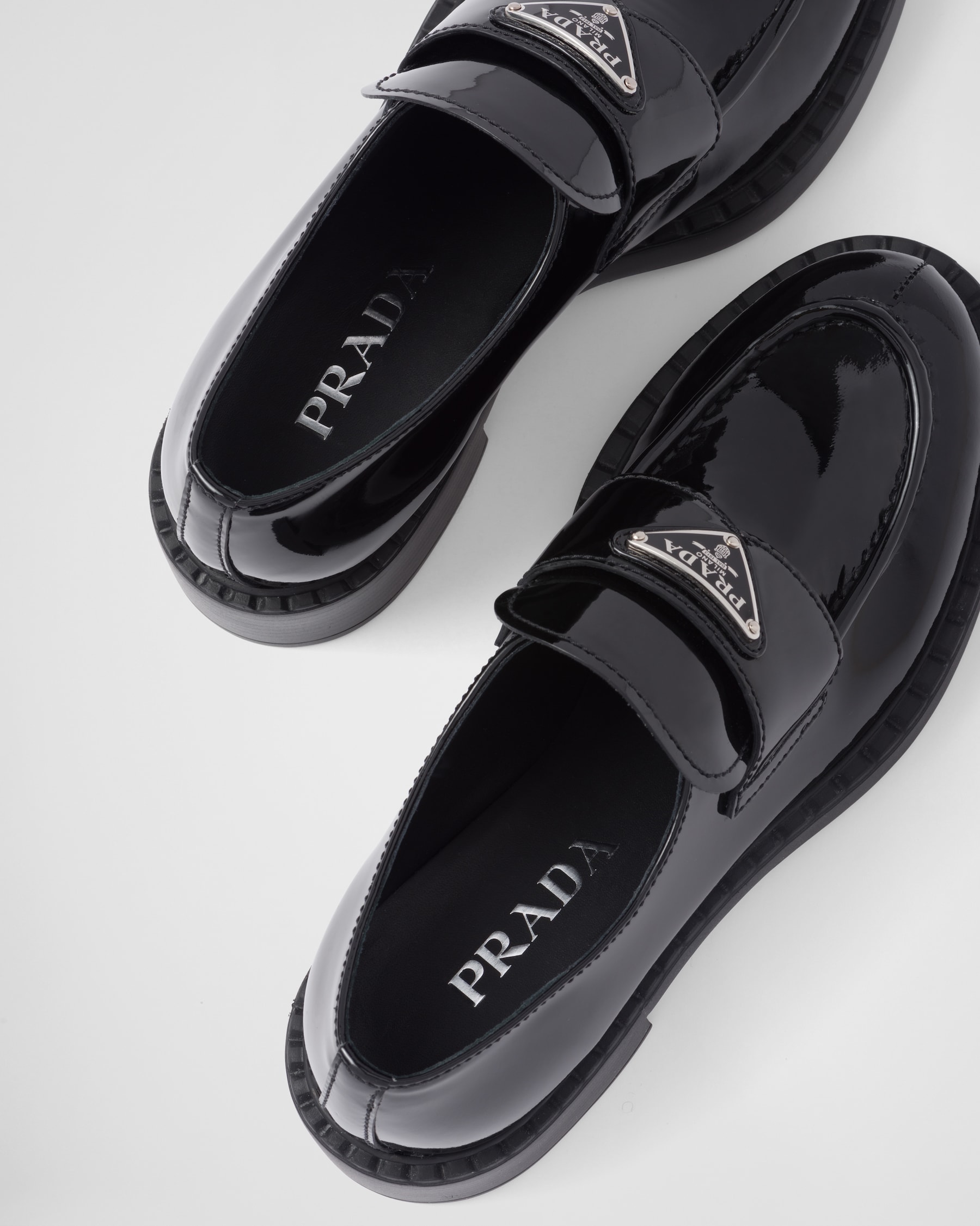 Black Chocolate Patent Leather Loafers | PRADA